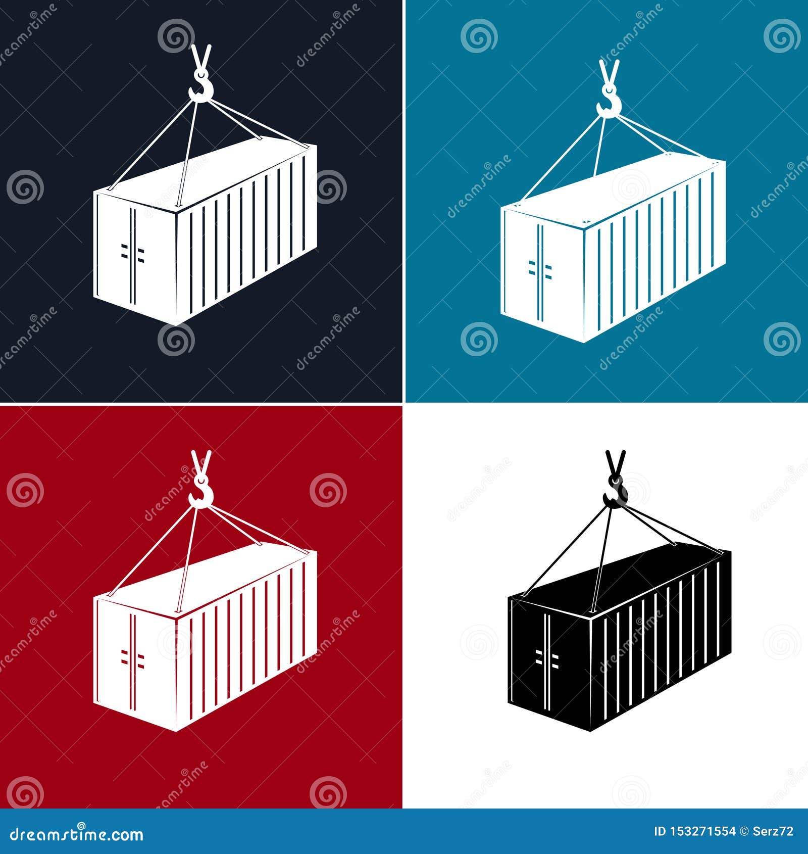 Silhouette Container with Crane Isolated Stock Vector - Illustration of ...