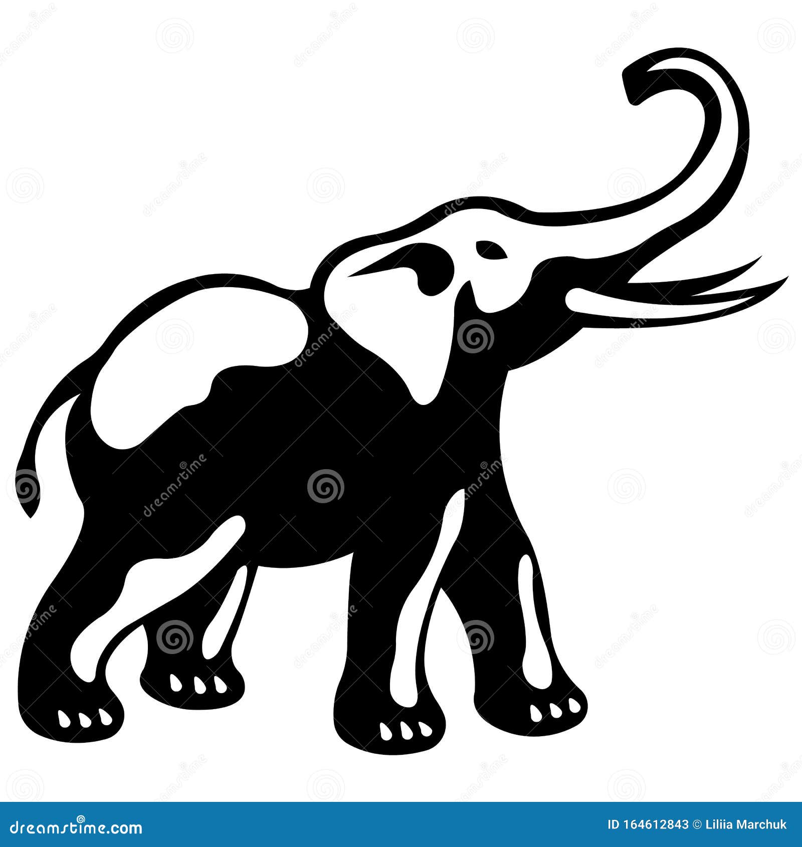 Contour Elephant Head With Trunk And Tusks. Wild Mammal. Vector ...