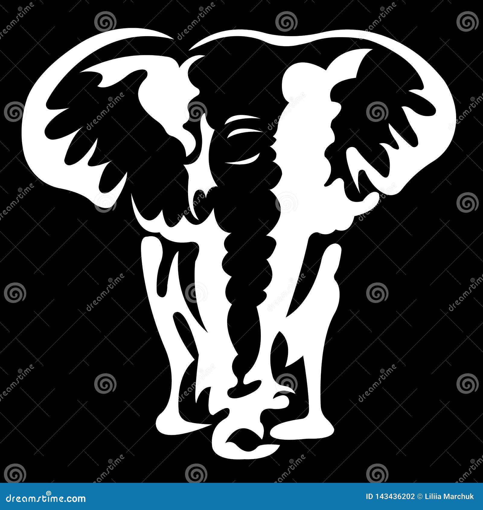 Contour Elephant Head With Trunk And Tusks. Wild Mammal. Vector ...