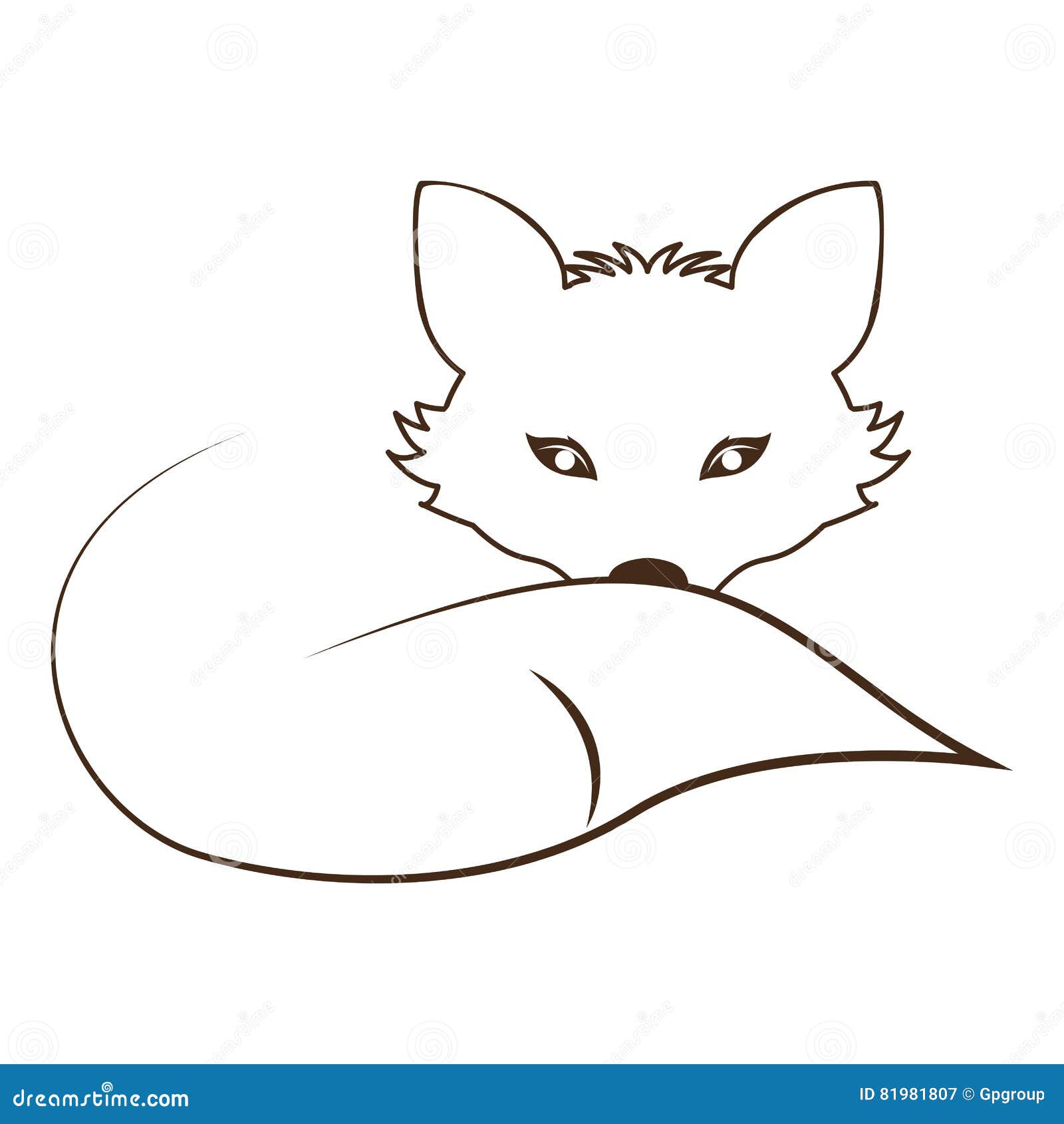 Silhouette Contour Monochrome with Fox Lying Down Stock Illustration ...