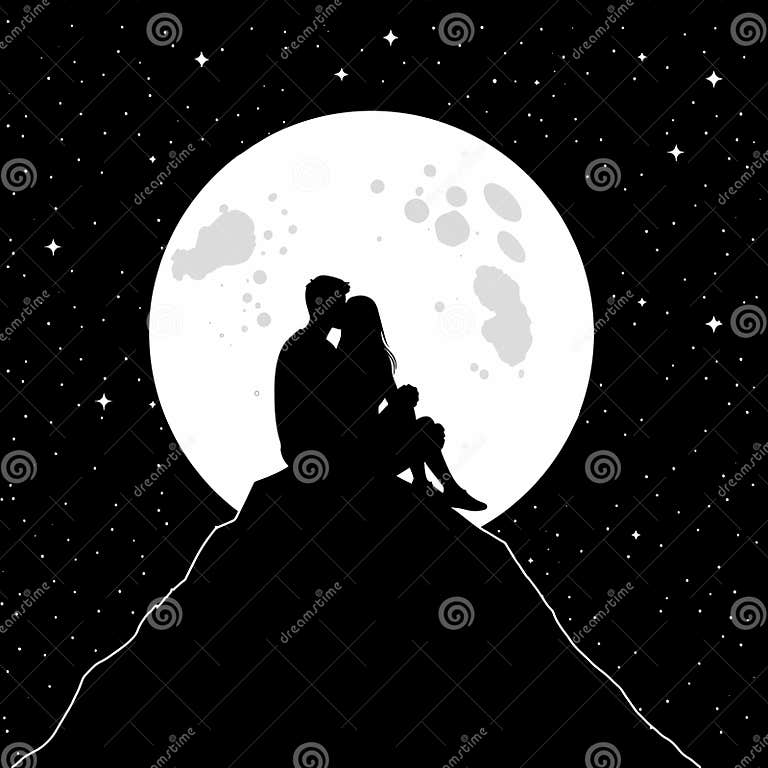 Silhouette Of Couple On Full Moon Stock Illustration Illustration Of Romantic Dark 308049669