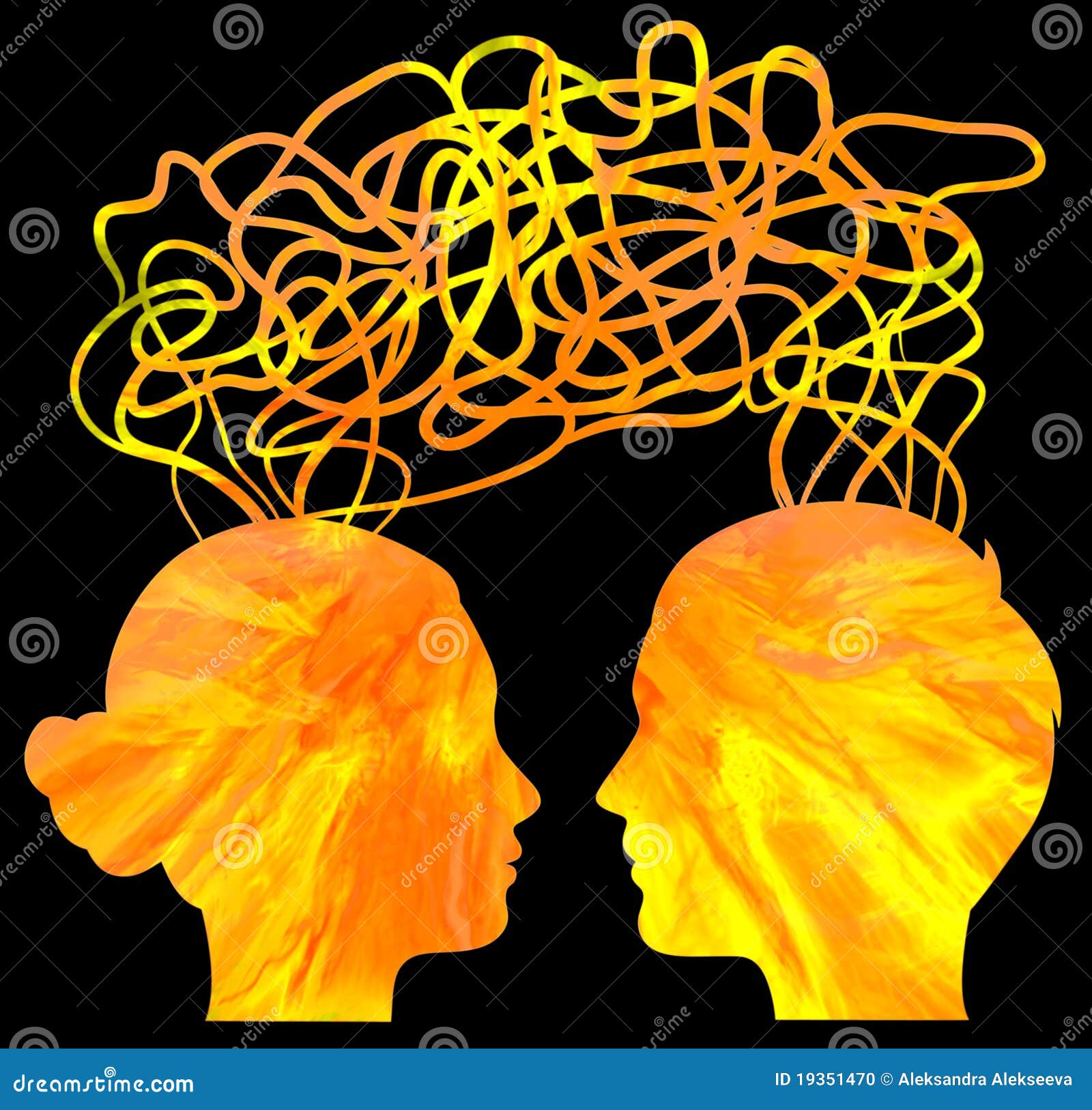 Silhouette of Couple Heads Thinking, Relationship Stock Illustration ...