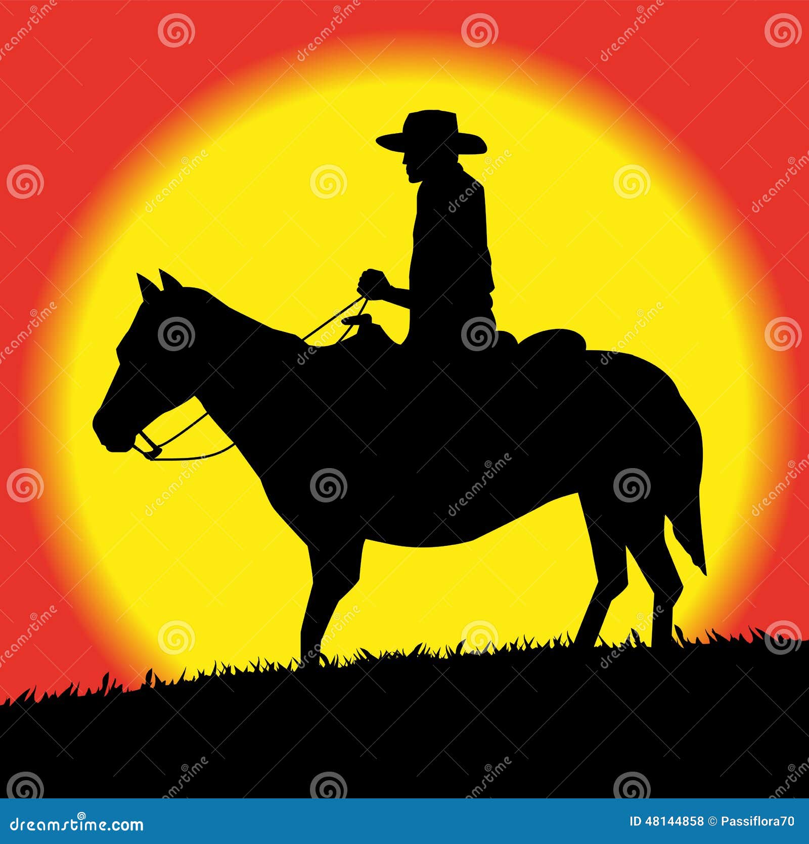 Silhouette Of Cowboy On Horse Vector Illustration | CartoonDealer.com ...