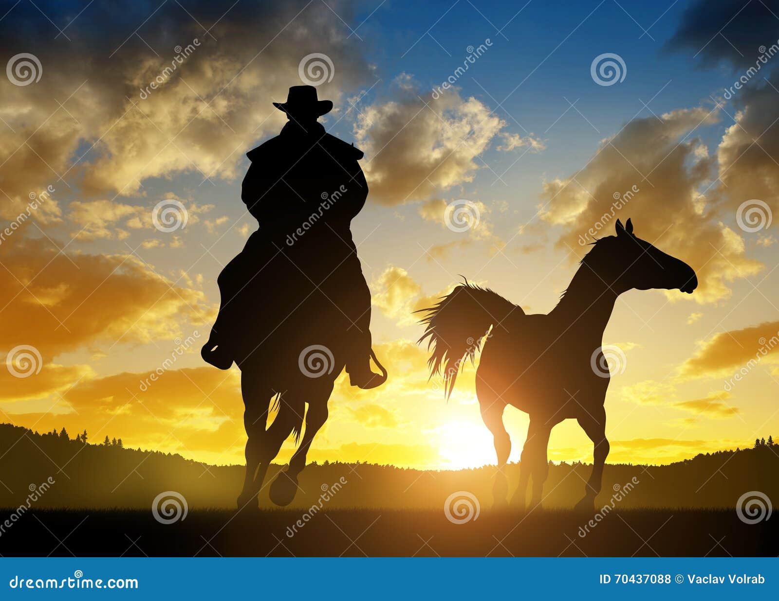 Silhouette Cowboy with Horse Stock Photo - Image of adventure, heaven ...