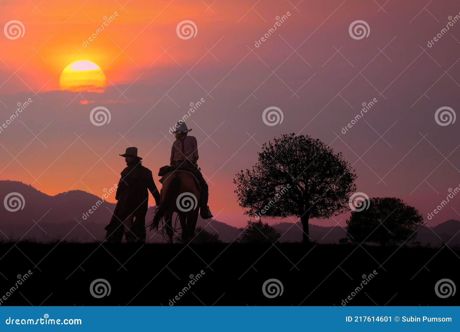 Silhouette of the Cowboy and the Setting Sun Stock Image - Image of ...