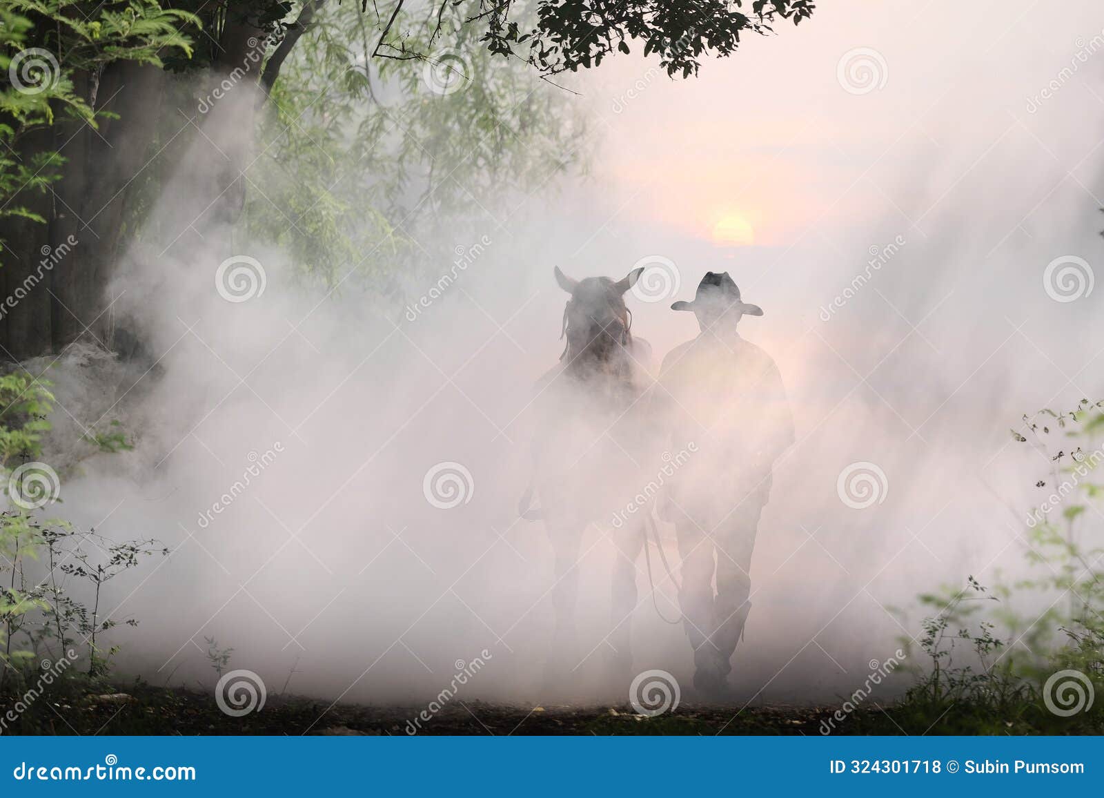 The Silhouette of the Cowboy and Setting Sunset Stock Photo - Image of ...
