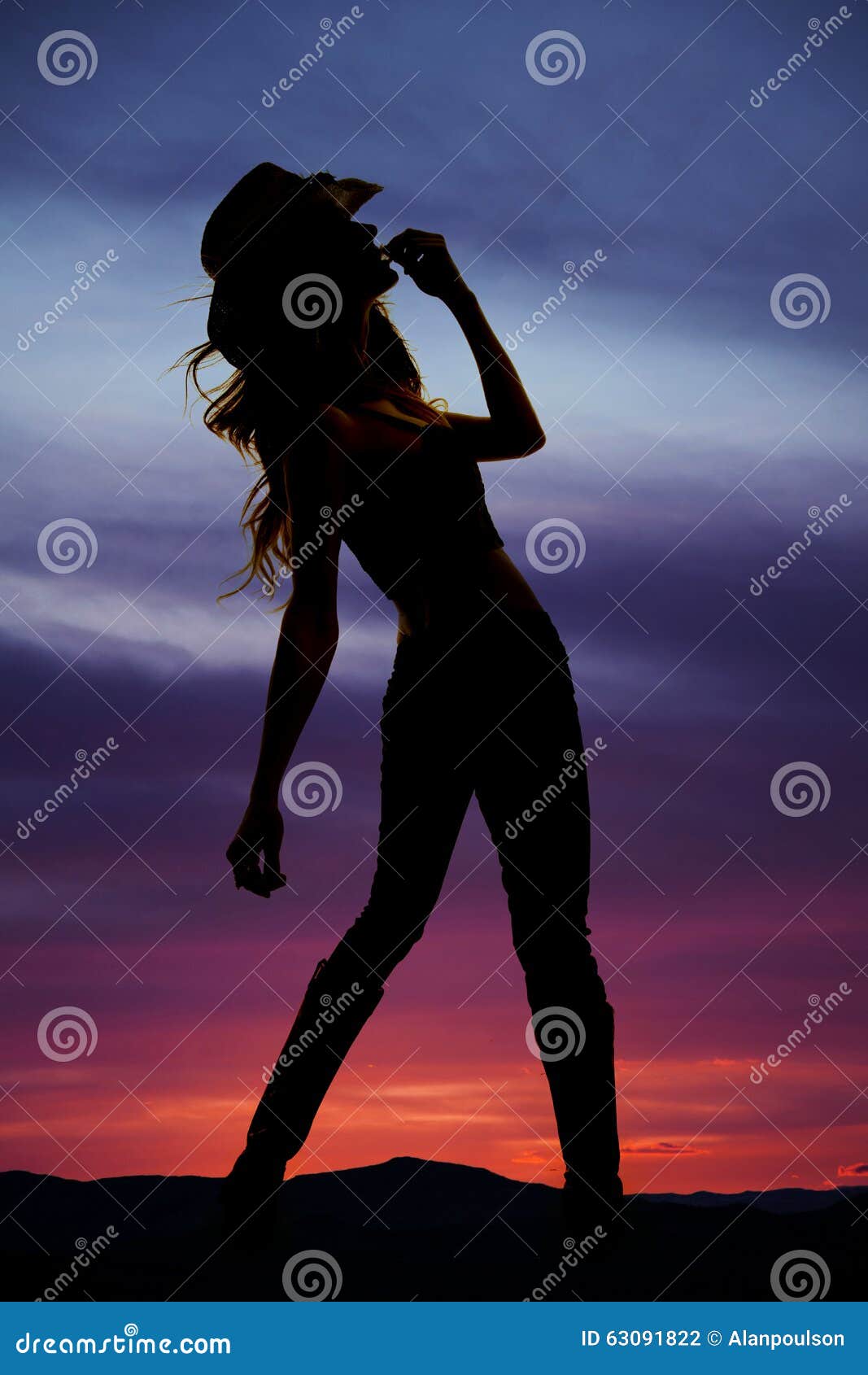 Silhouette Cowgirl Lean Back Look Up Stock Photo - Image of adult ...