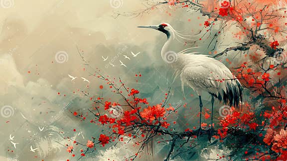 The Silhouette of Crane Birds is Modernized and Has a Watercolor ... The Silhouette of Crane Birds is Modernized and Has a Watercolor ...