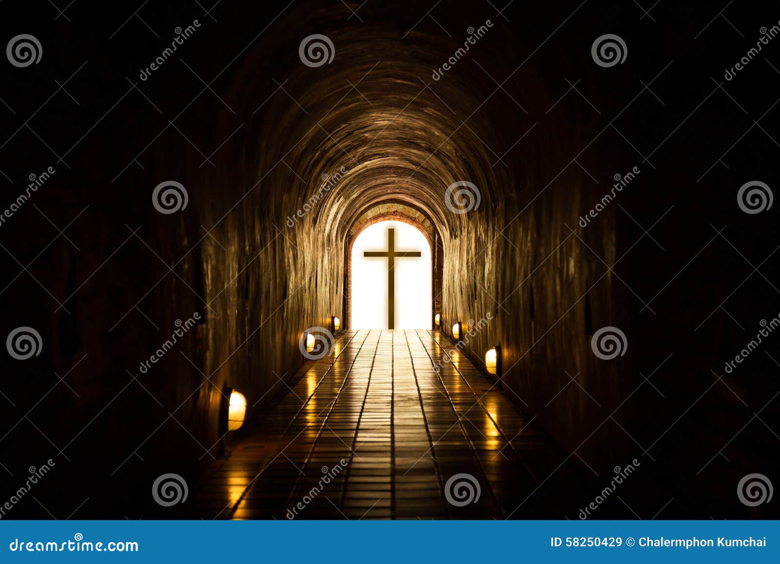 Silhouette Of The Cross At The End Of Tunnel. Royalty-Free Stock ...