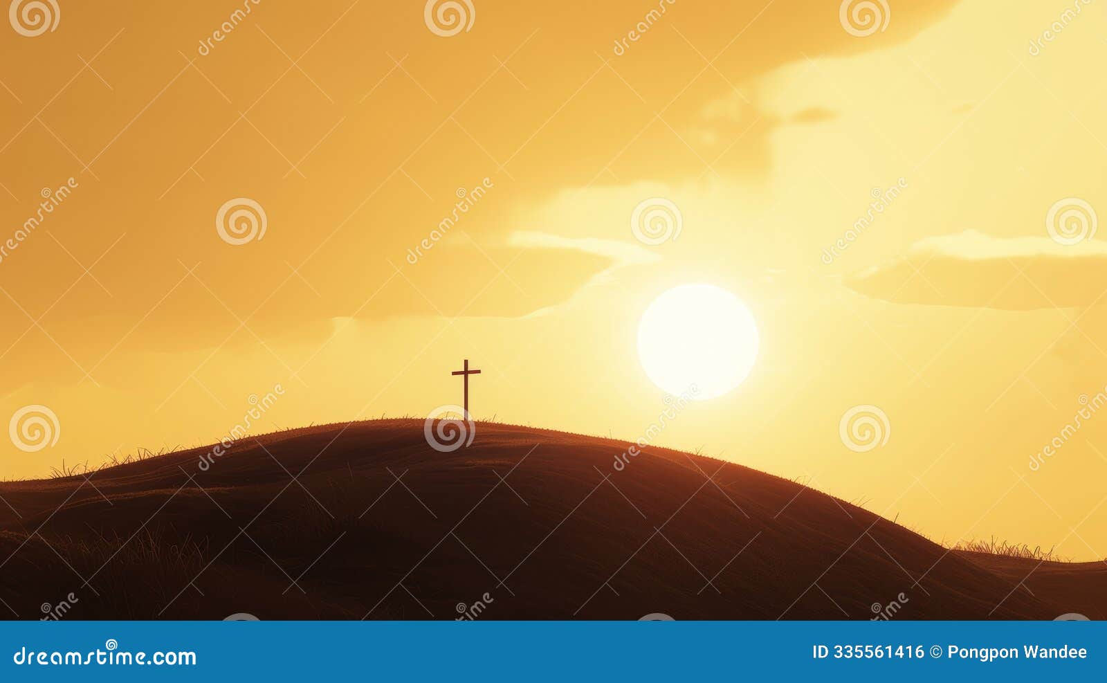 Silhouette of Cross on Hill at Sunrise Stock Illustration ...