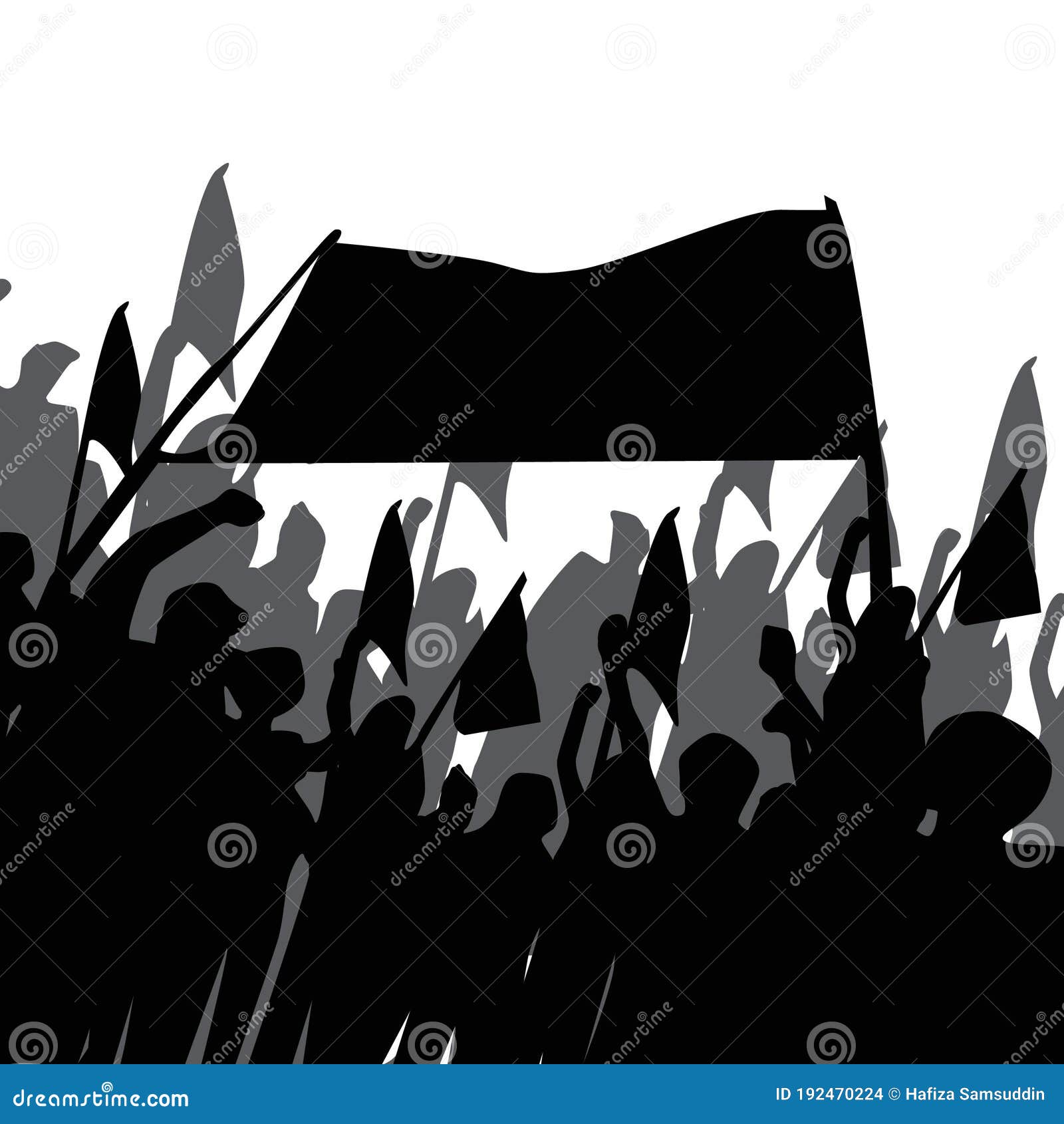 Silhouette of Crowd with Banner and Flags. Vector Illustration ...