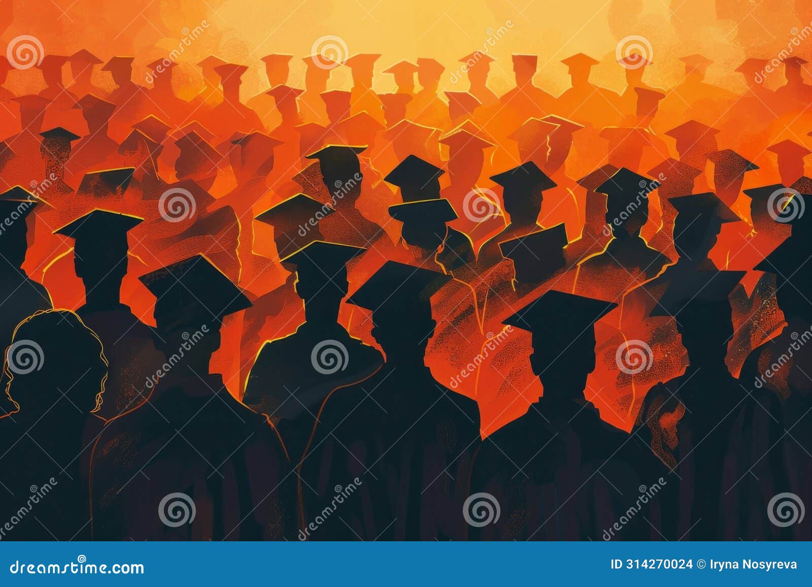 Silhouette of Crowd Graduate Students with Graduation Caps. Graduation ...