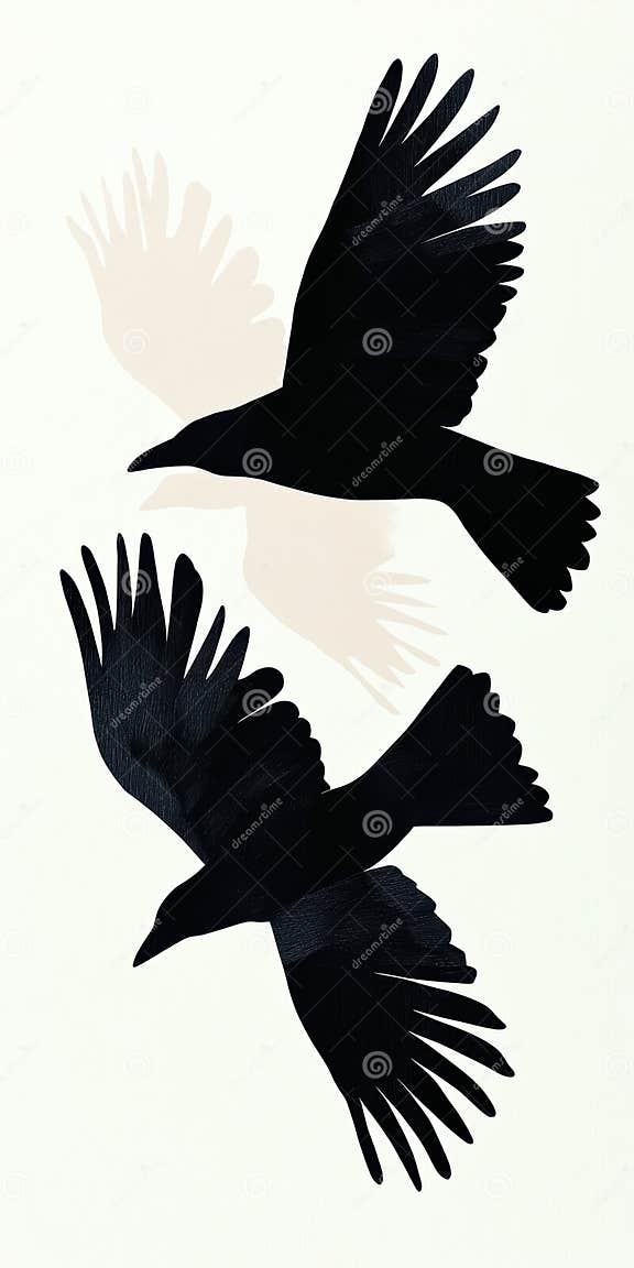 Silhouette of Crows in Flight with Abstract Shadows Stock Photo - Image ...