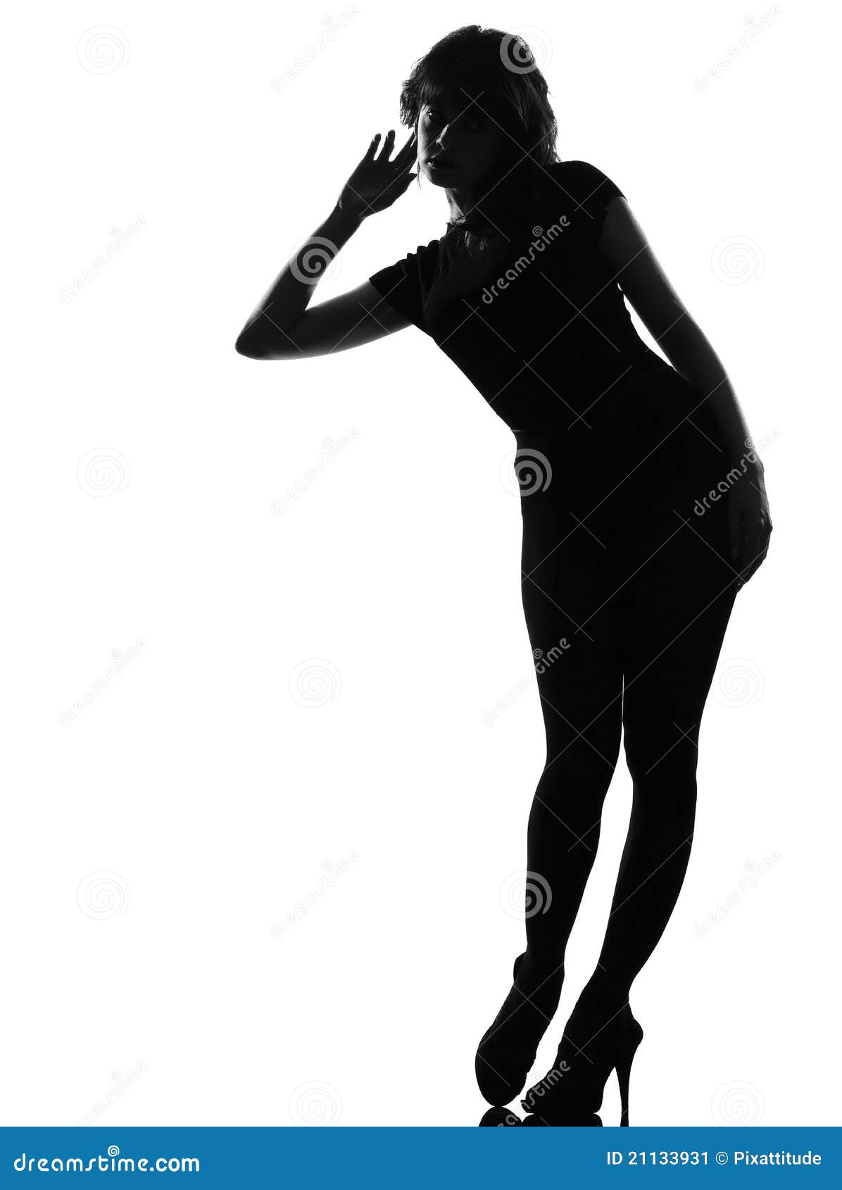 Silhouette Curious Listening Woman Stock Image - Image of spying, girl ...