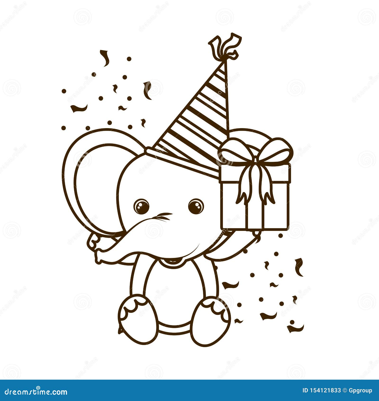 Silhouette of Cute Elephant with Gift Box Stock Vector - Illustration ...