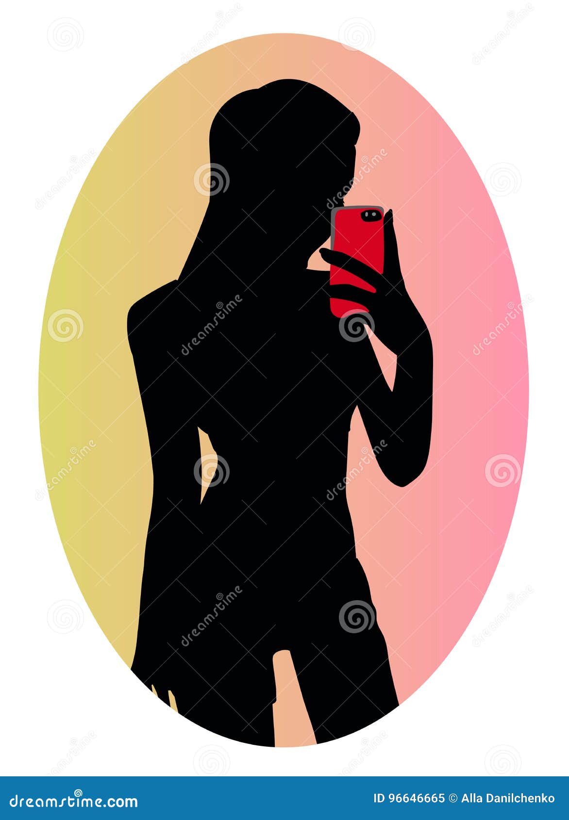Silhouette Of Cute Sporty Girl Making Selfie Stock Vector