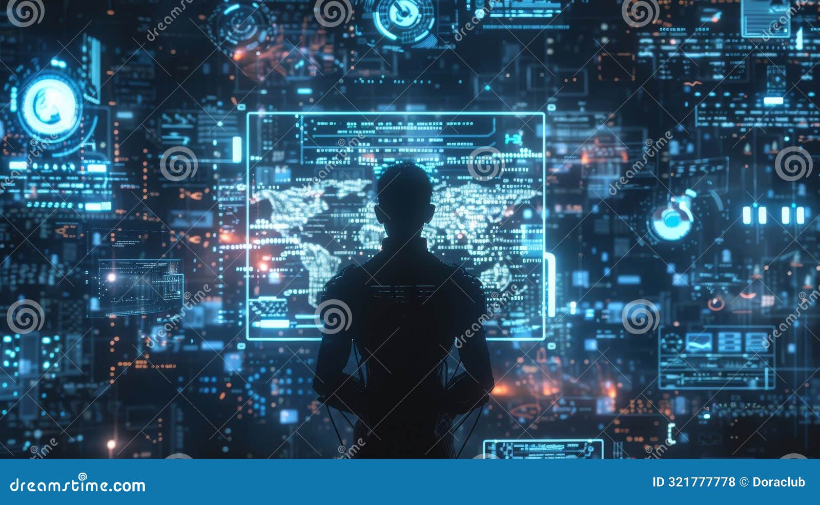 Silhouette of a Cybersecurity Professional Surrounded by Advanced ...