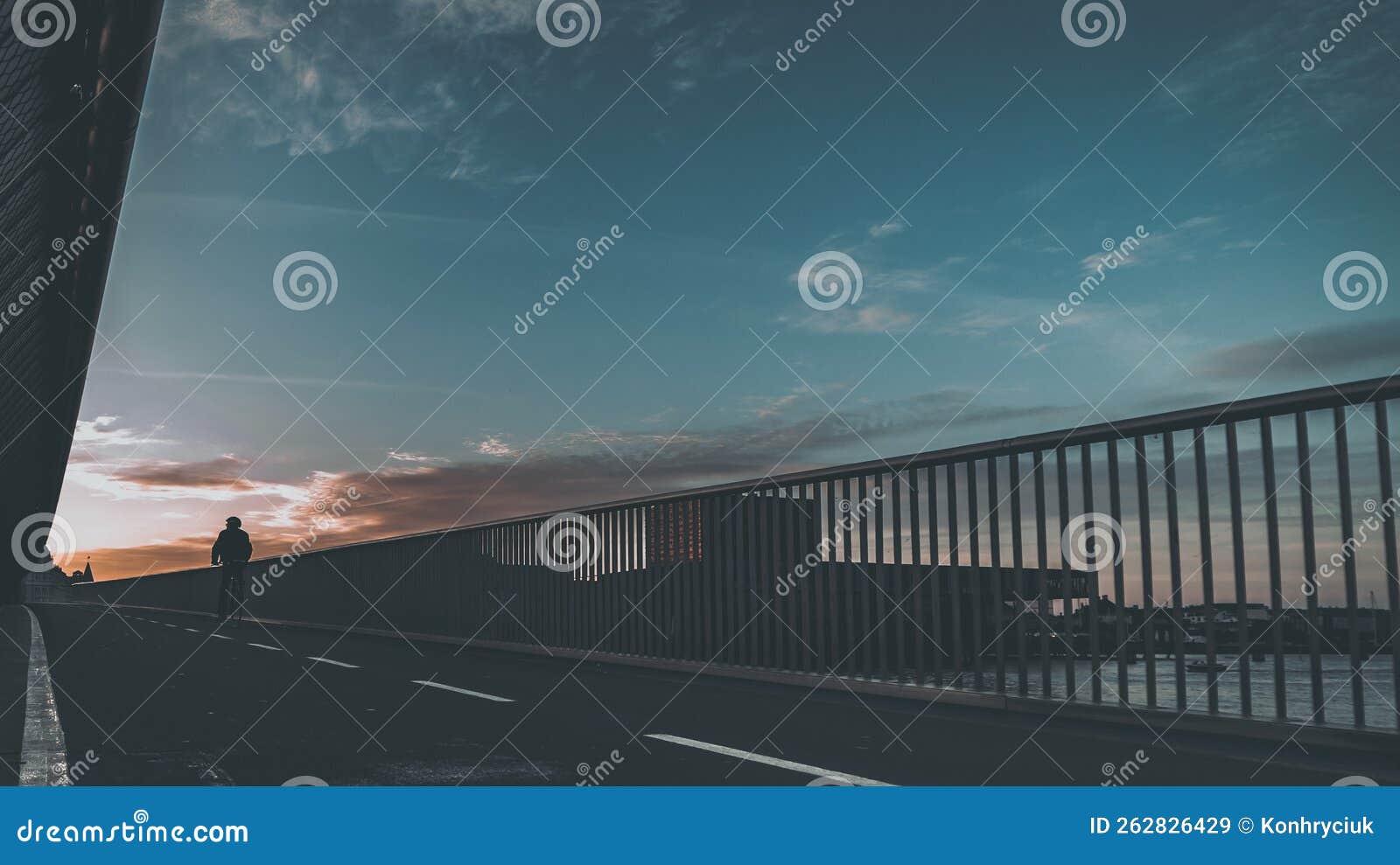 Silhouette of the Cyclist on the Bridge, Person Riding Trough the ...
