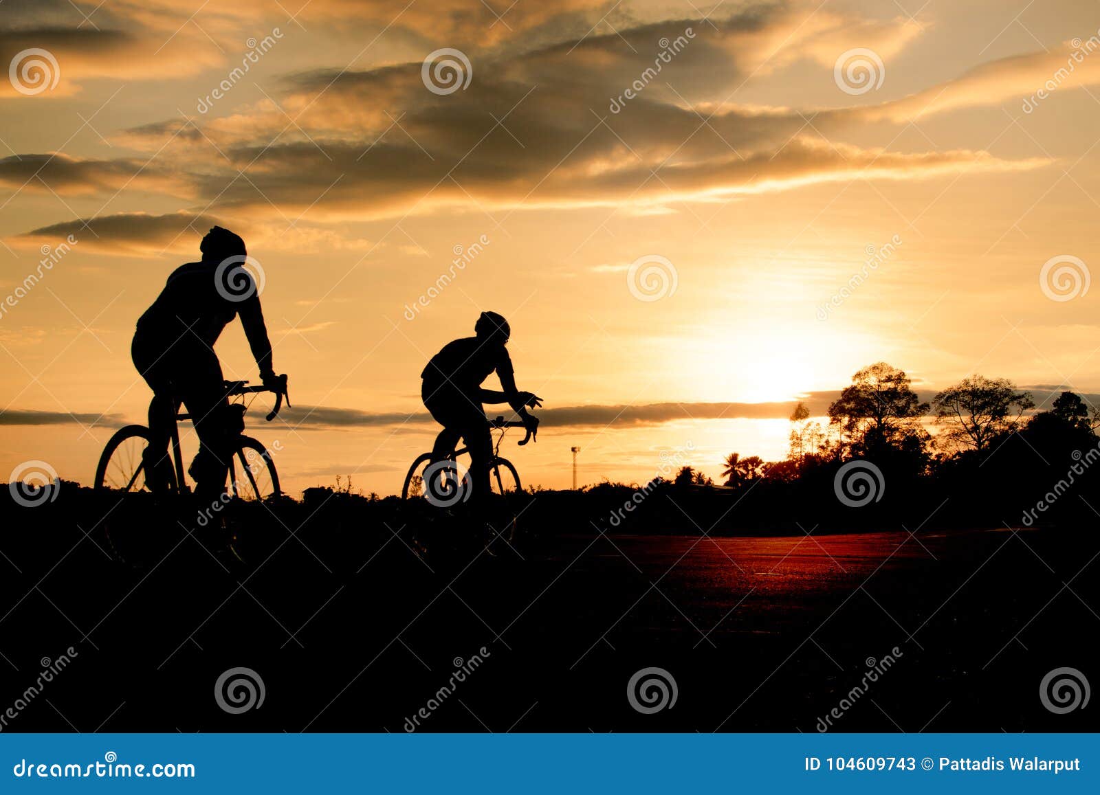 Silhouette of Cyclist Ride Bicycle on Sunset Background. Stock Image ...