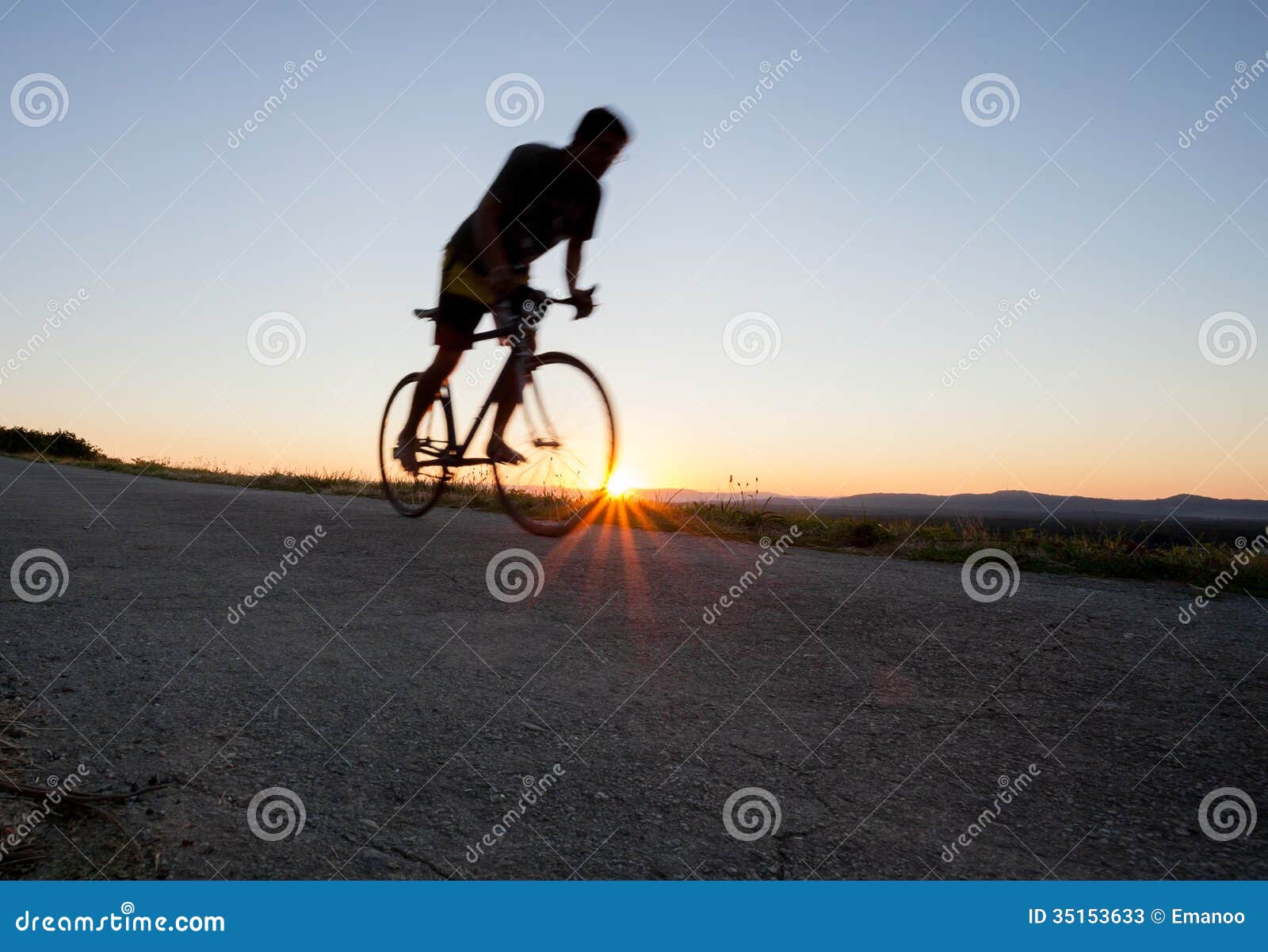 Silhouette of Cyclist in Sunset Stock Image - Image of people, blue ...