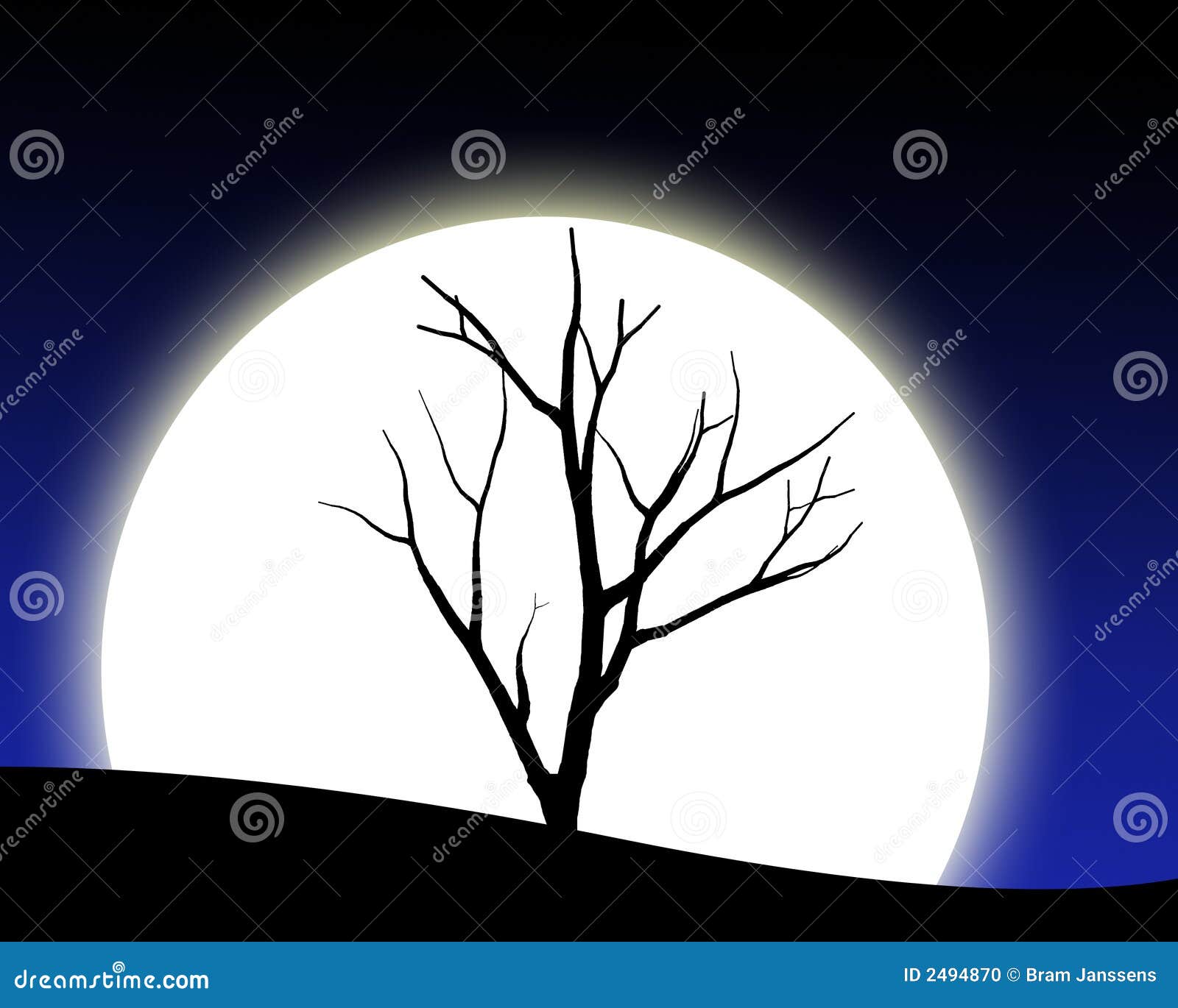 Silhouette D'arbre Avec La Lune Illustration Stock - Illustration du ...