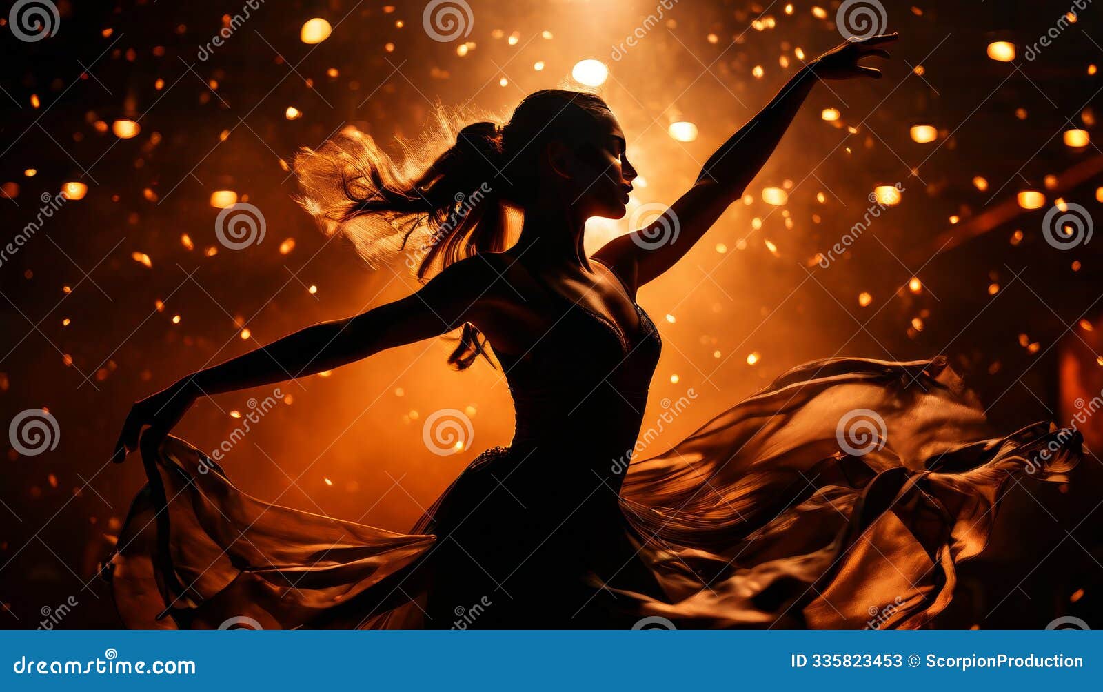 Silhouette of a Dancer Performing Under Dramatic Stage Lighting Stock ...