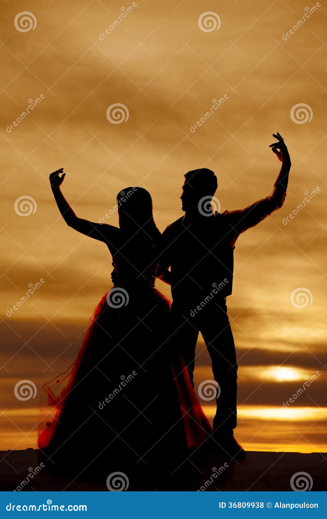 Silhouette Dancing Close Arms Up Stock Photo - Image of back, holding ...