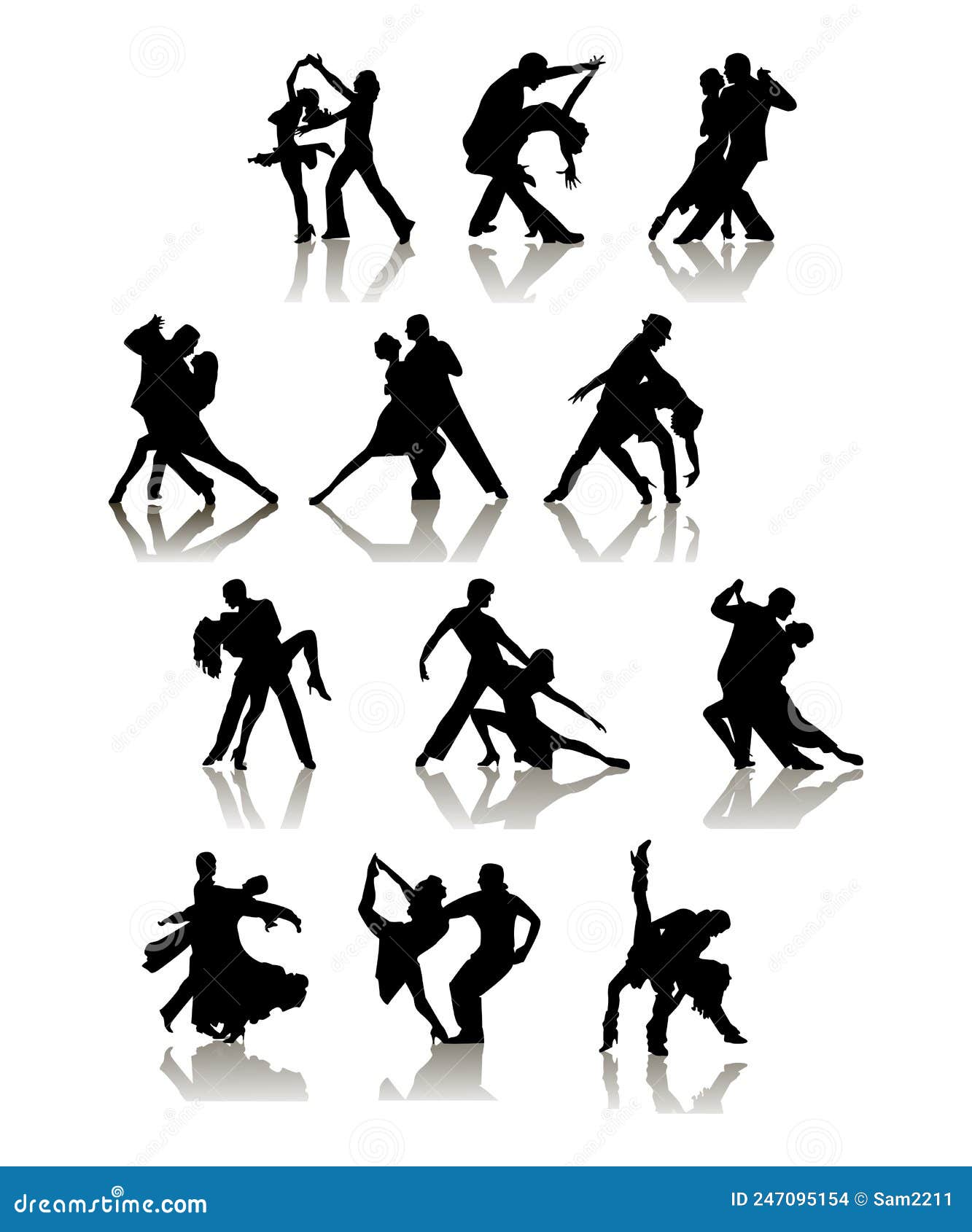 Silhouette of Dancing Couple with Shadow . Stock Vector - Illustration ...