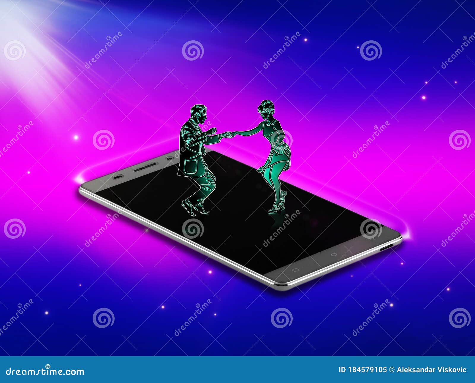Silhouette Dancing on Smart Phone Screen Stock Illustration ...
