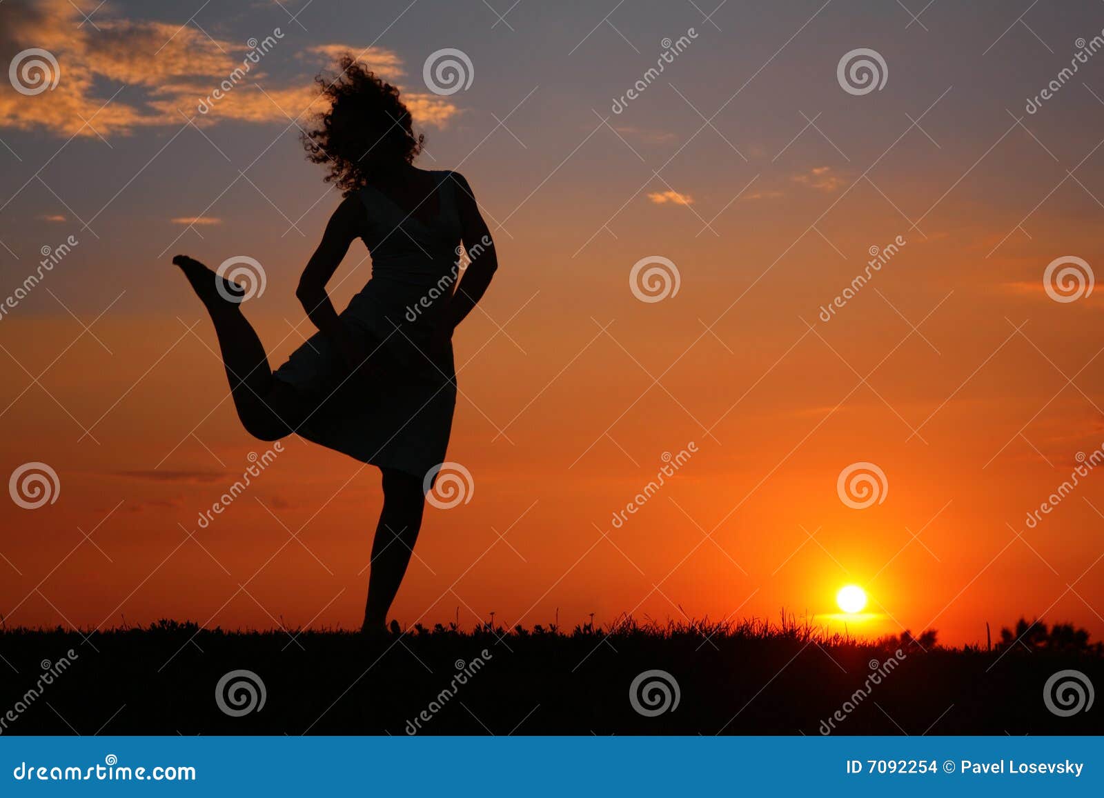 Silhouette of Dancing Woman on Sunset Stock Photo - Image of fashion ...