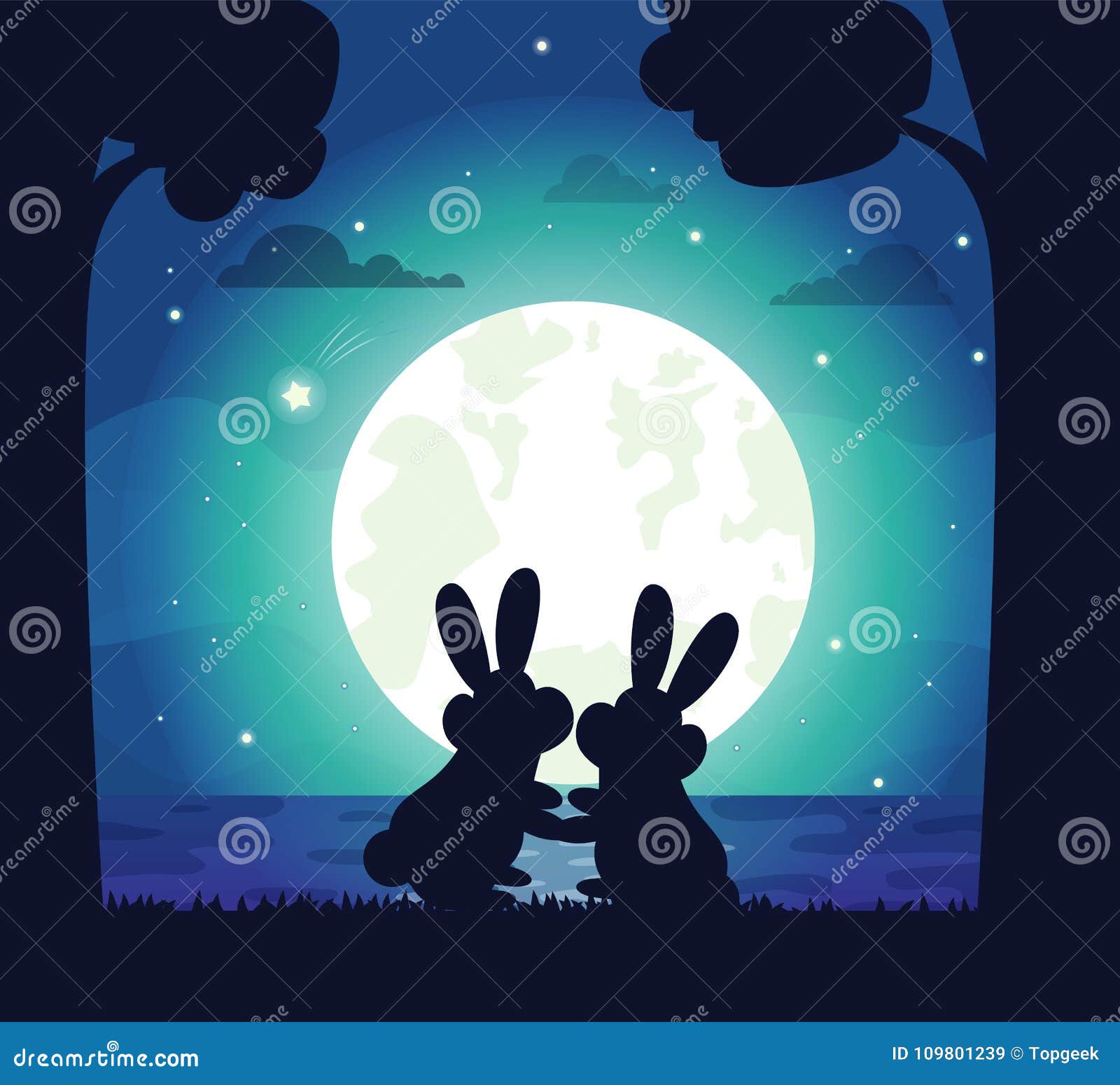 Silhouette De Ciel Nocturne Et De Bunny Vector Illustration De Vecteur