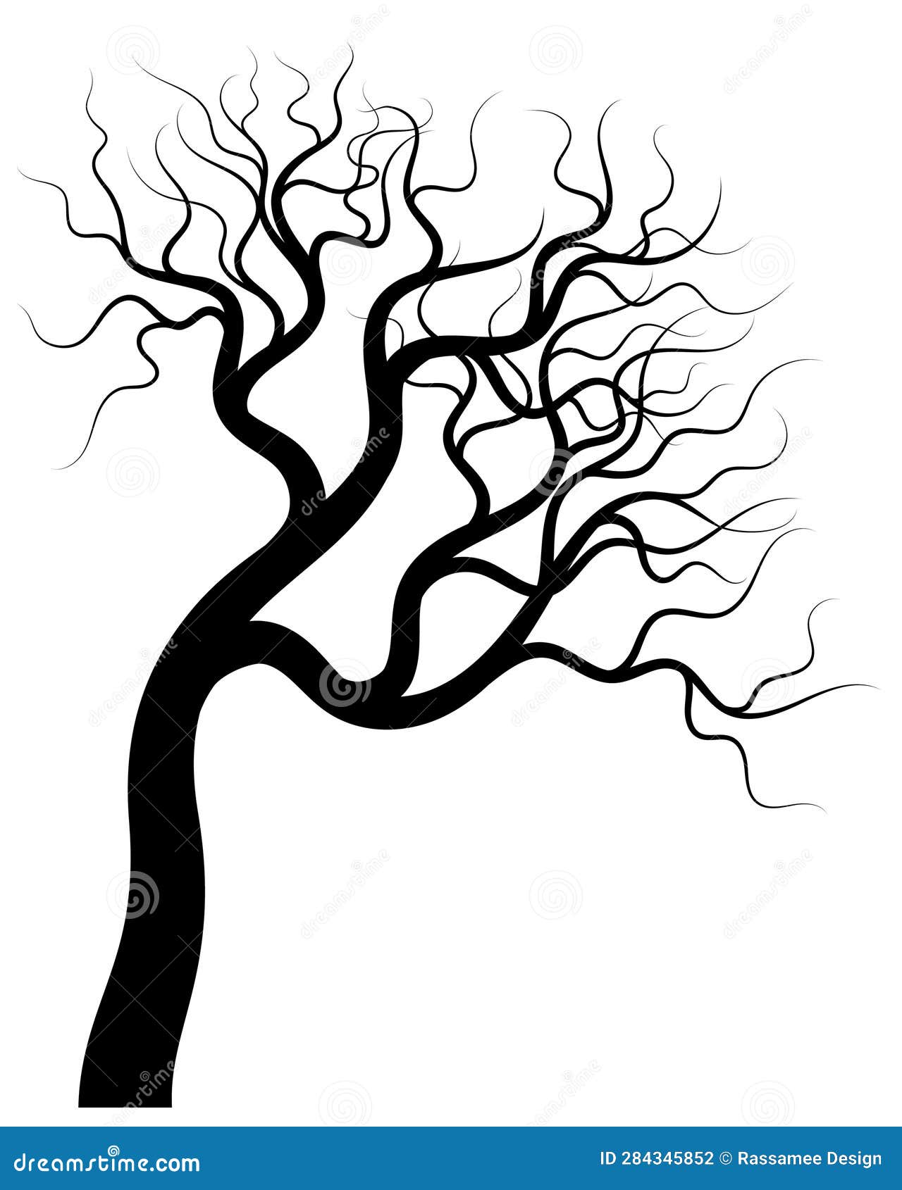 Silhouette Tree in Curve Shape Isolated on White Background. Stock ...