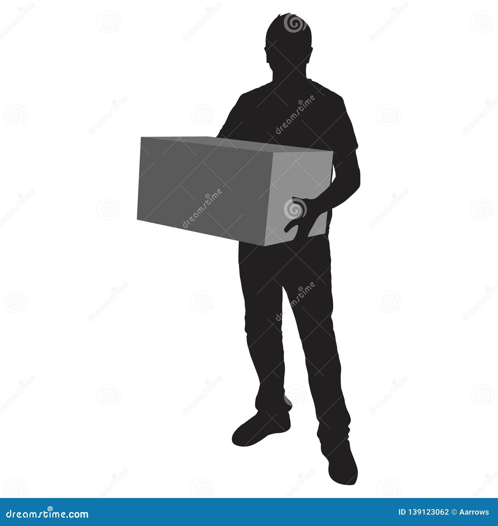 Silhouette of Deliveryman Carrying a Box on White Background Stock ...