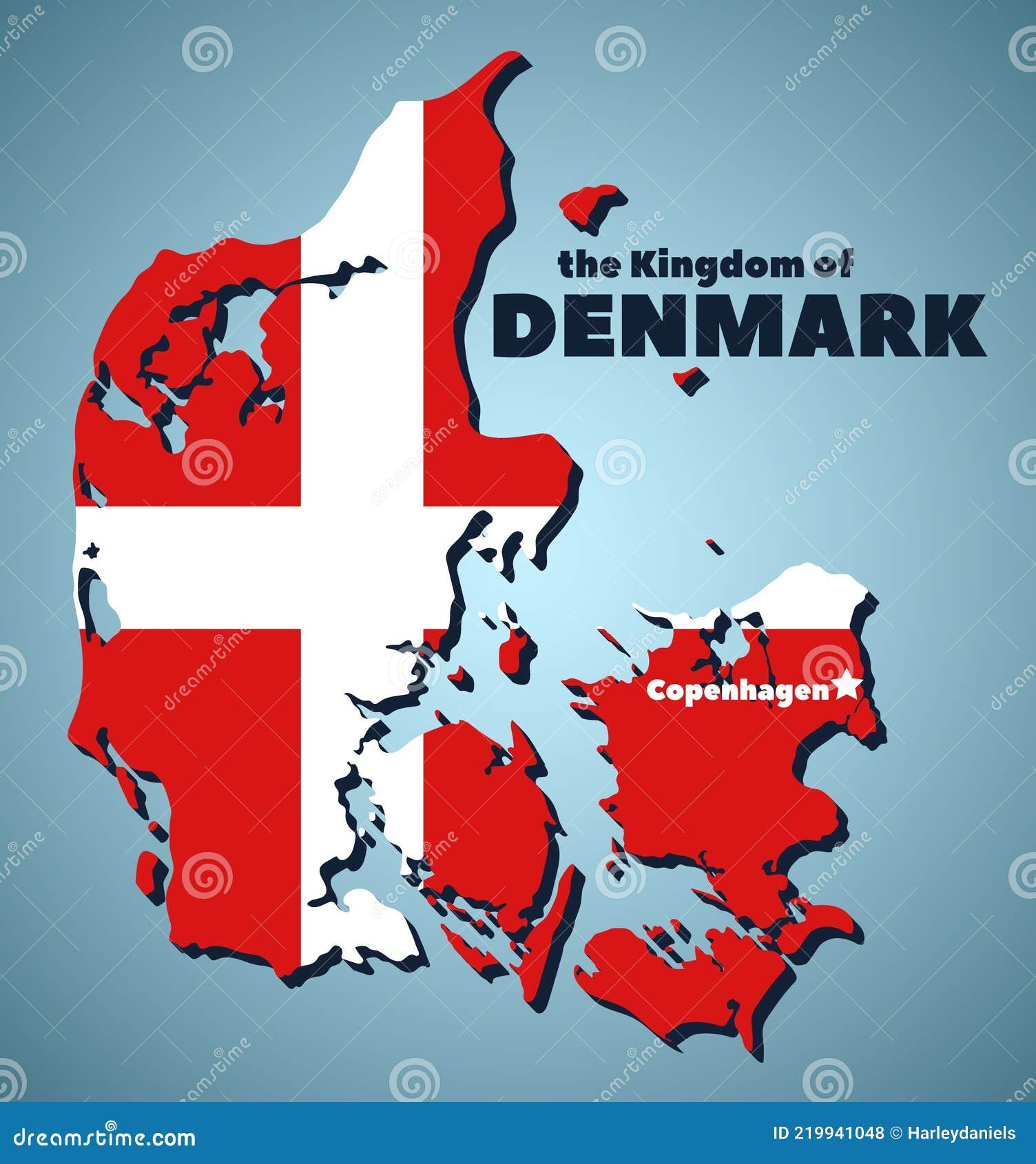 Silhouette of Denmark Territory, Map in National Flag Colors Stock ...