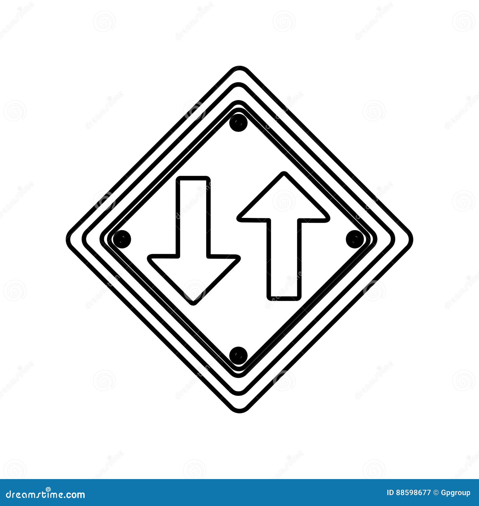 Silhouette Diamond Shape Frame Two Way Traffic Sign Stock Illustration ...