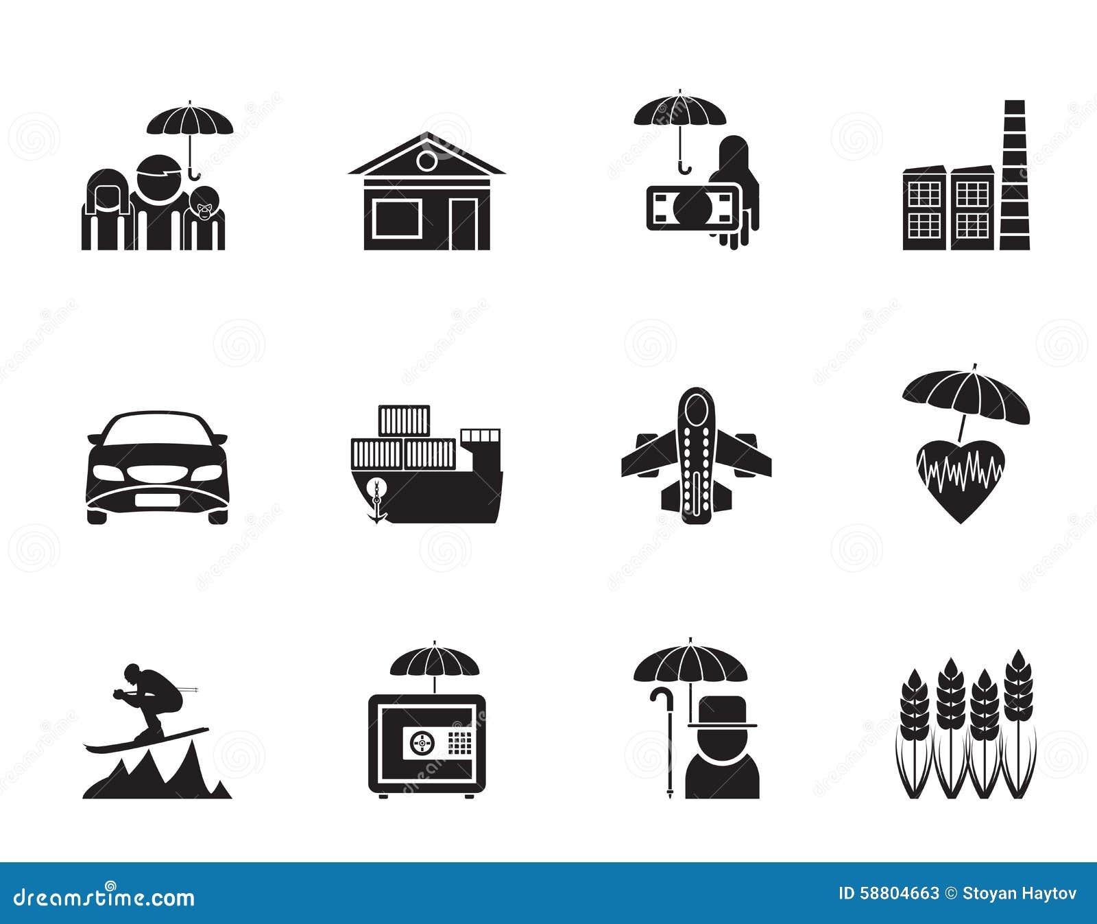 Silhouette Different Kind of Insurance and Risk Icons Stock Vector ...