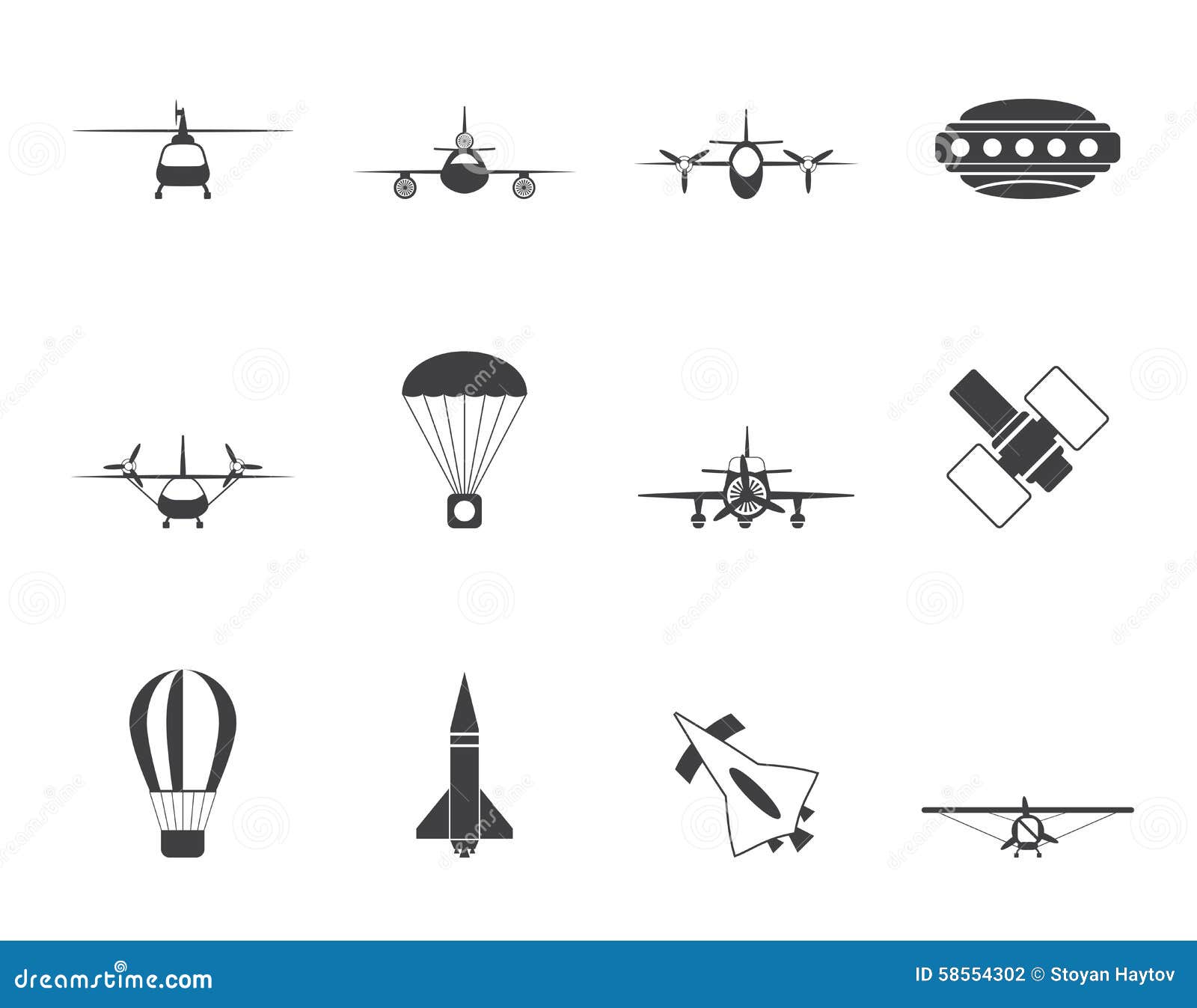 Silhouette Different Types of Aircraft Illustrations and Icons Stock ...