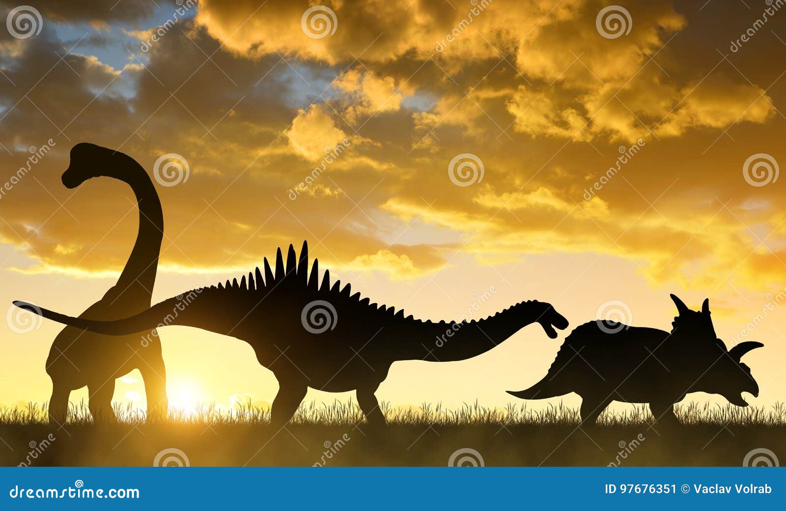 Silhouette of dinosaurs. stock image. Image of dusk, monstrous - 97676351