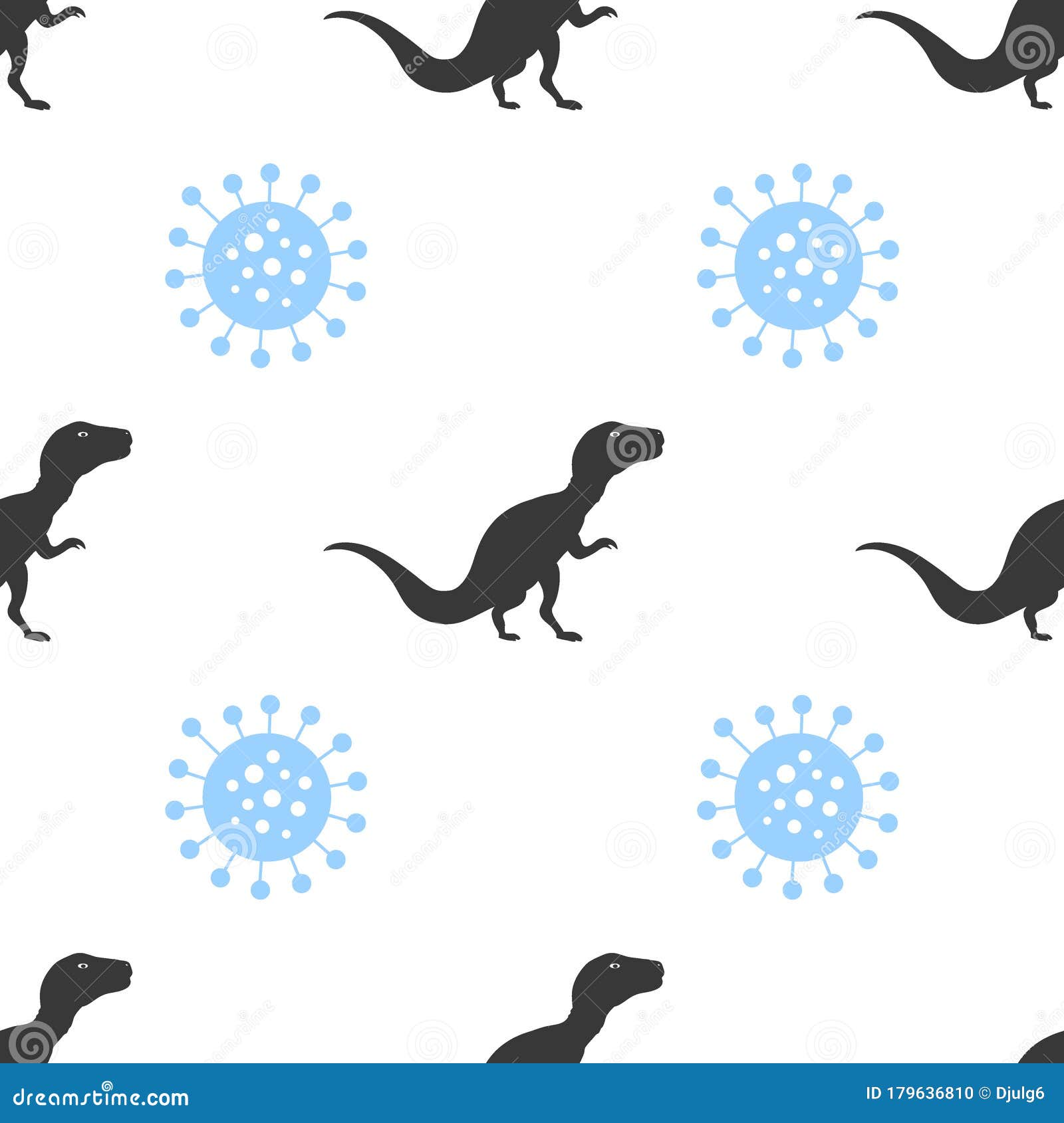 Silhouette Dinosaurs Vector Seamless Pattern with Molecule Coronavirus ...