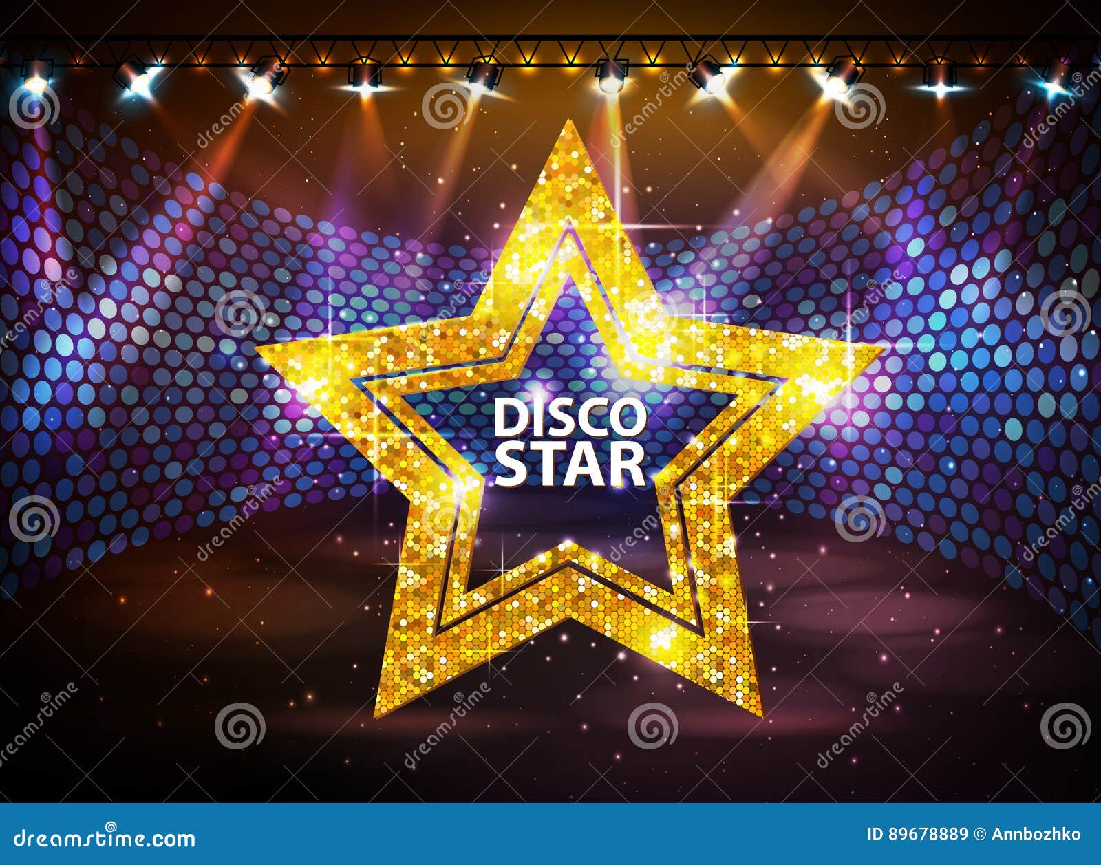 Silhouette of Disco Star Sign on Disco Stage Background Stock Vector ...