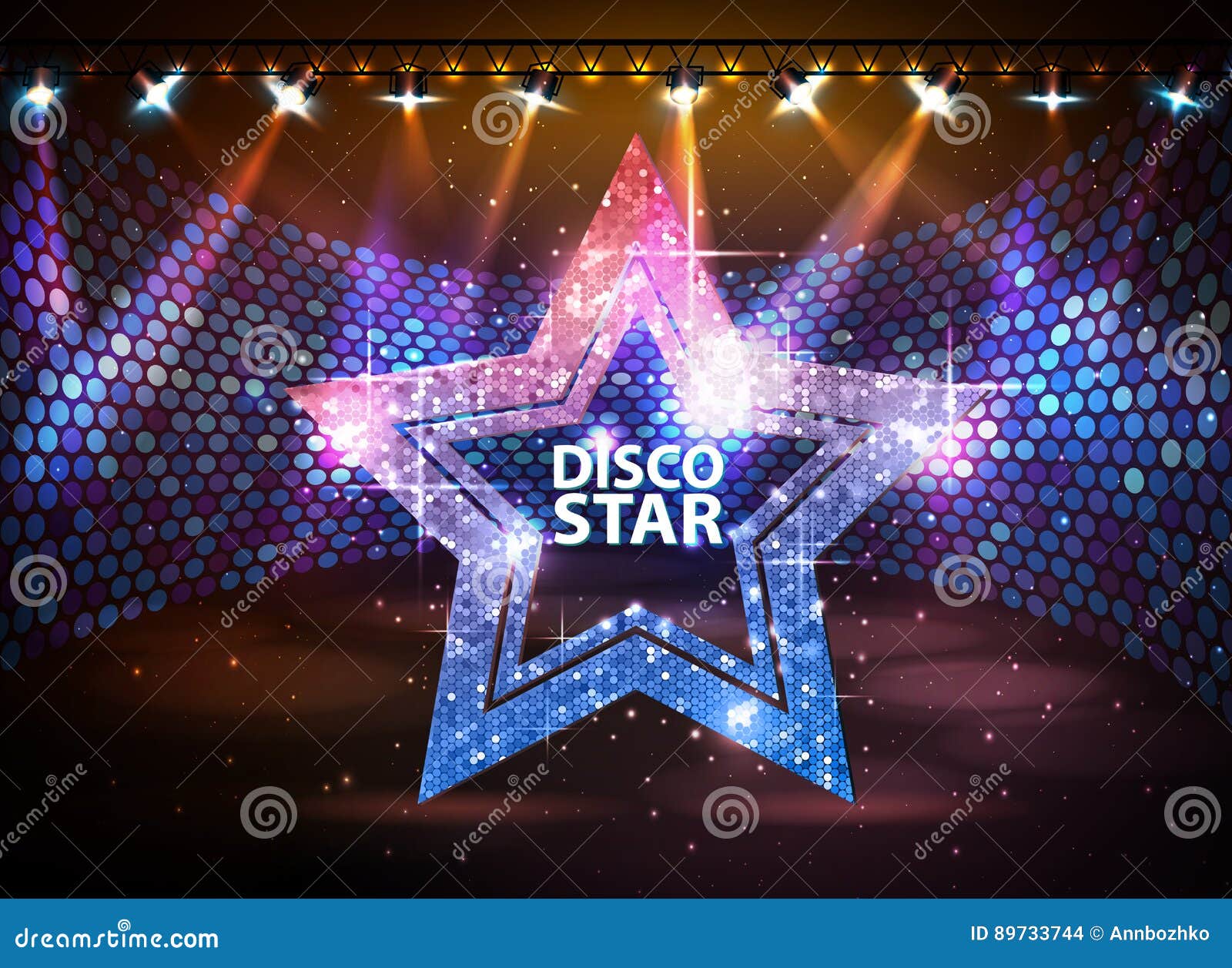 Silhouette Of Disco Star Sign On Disco Stage Background Stock Vector - Illustration of dance ...