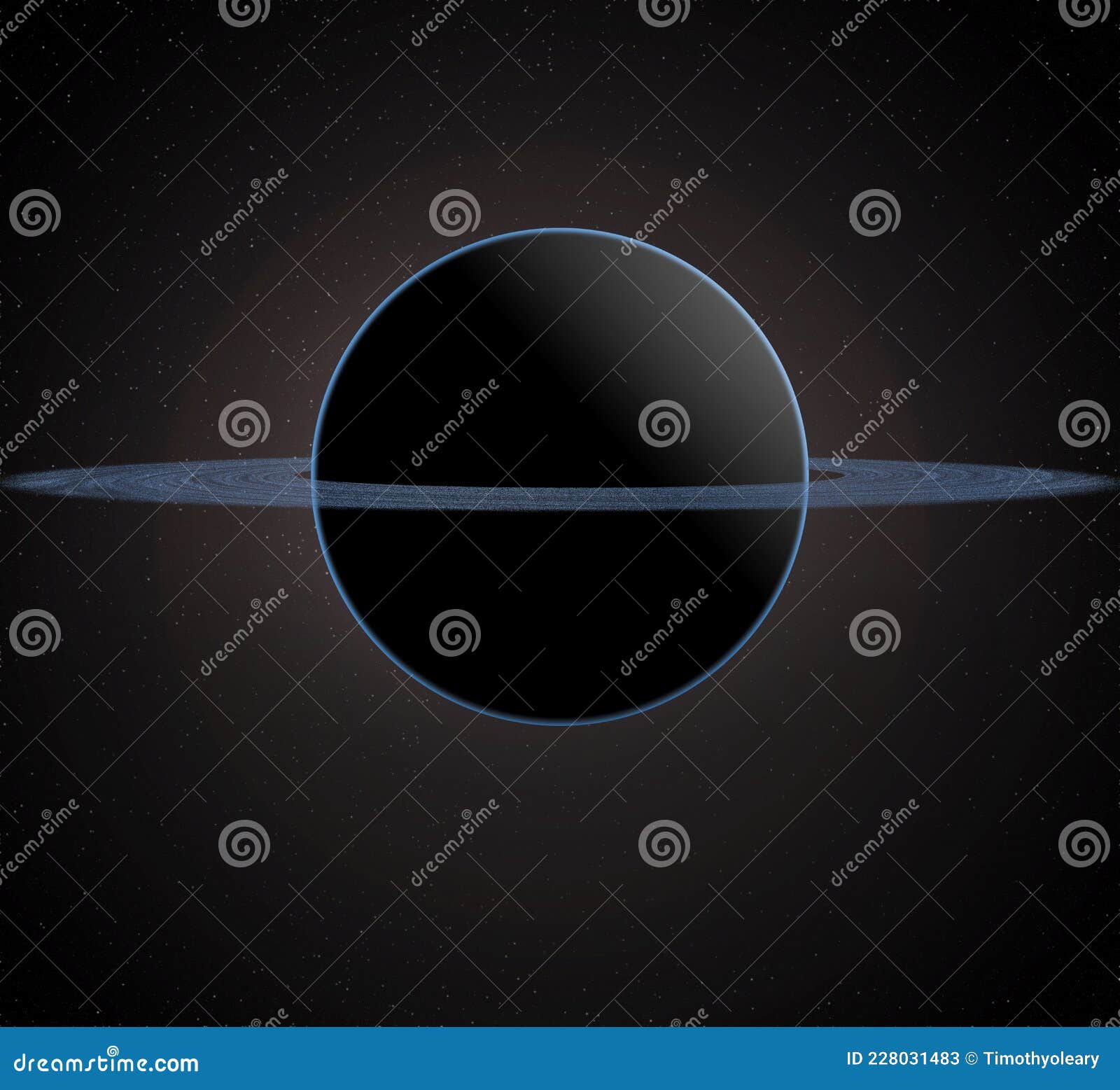 Silhouette of a Distant Mysterious Alien Planet with Rings in Deep ...