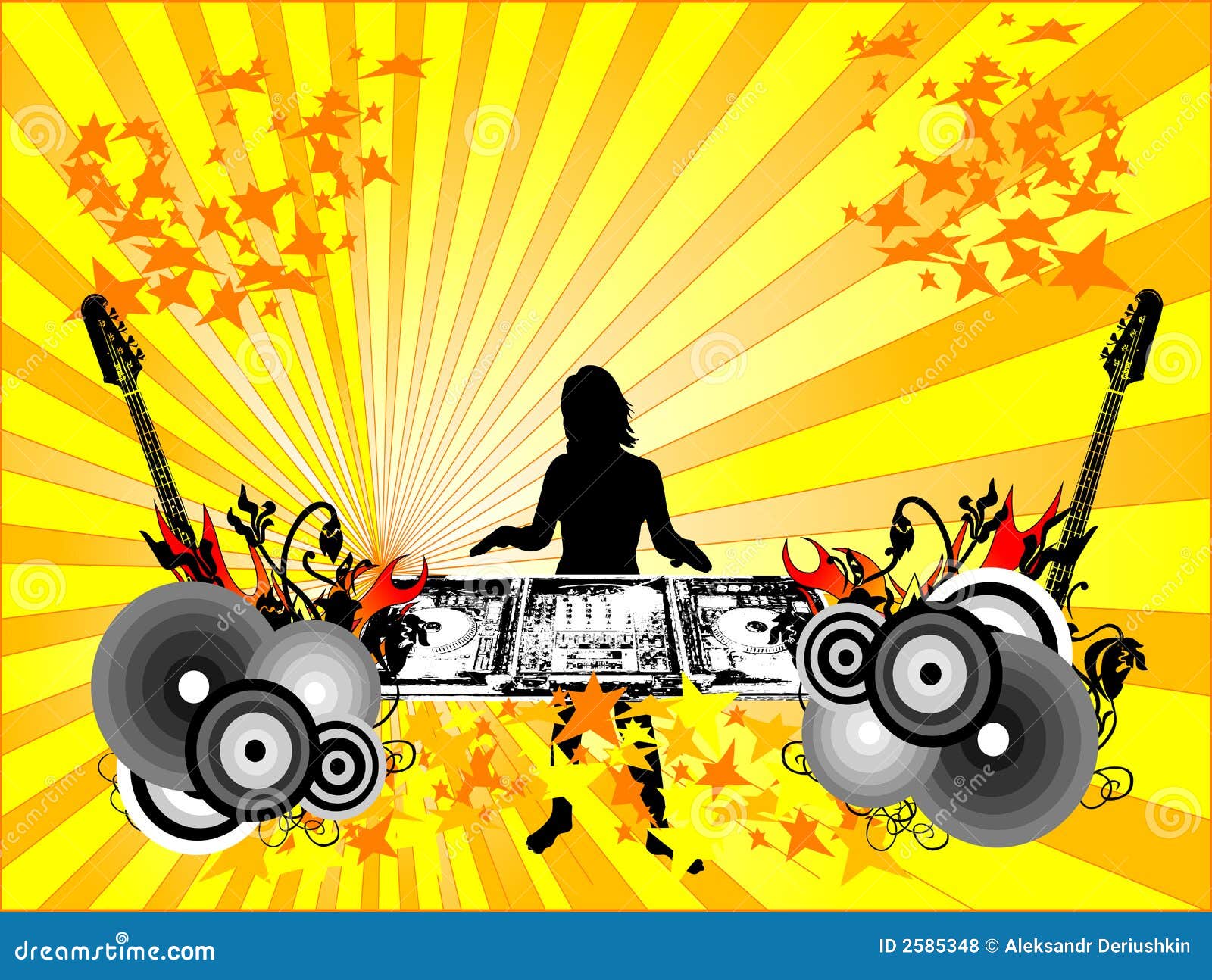 Silhouette Dj of the girl stock vector. Illustration of disco - 2585348