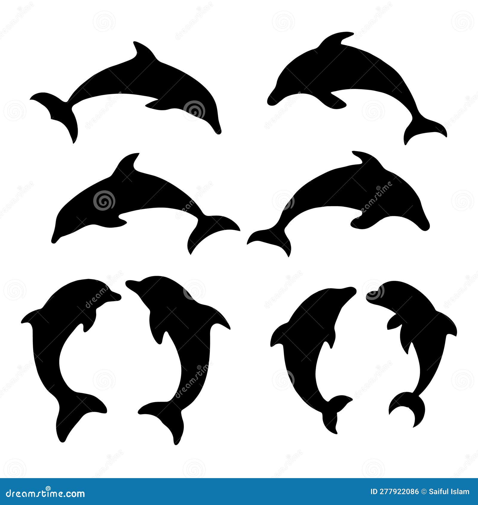 Silhouette of Dolphins Icon Set Vector Illustration Stock Illustration ...