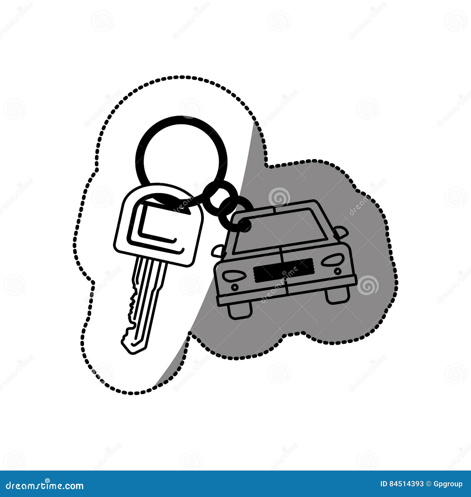 Silhouette Dotted Sticker with Keys and Car Keychain Icon Stock Vector ...
