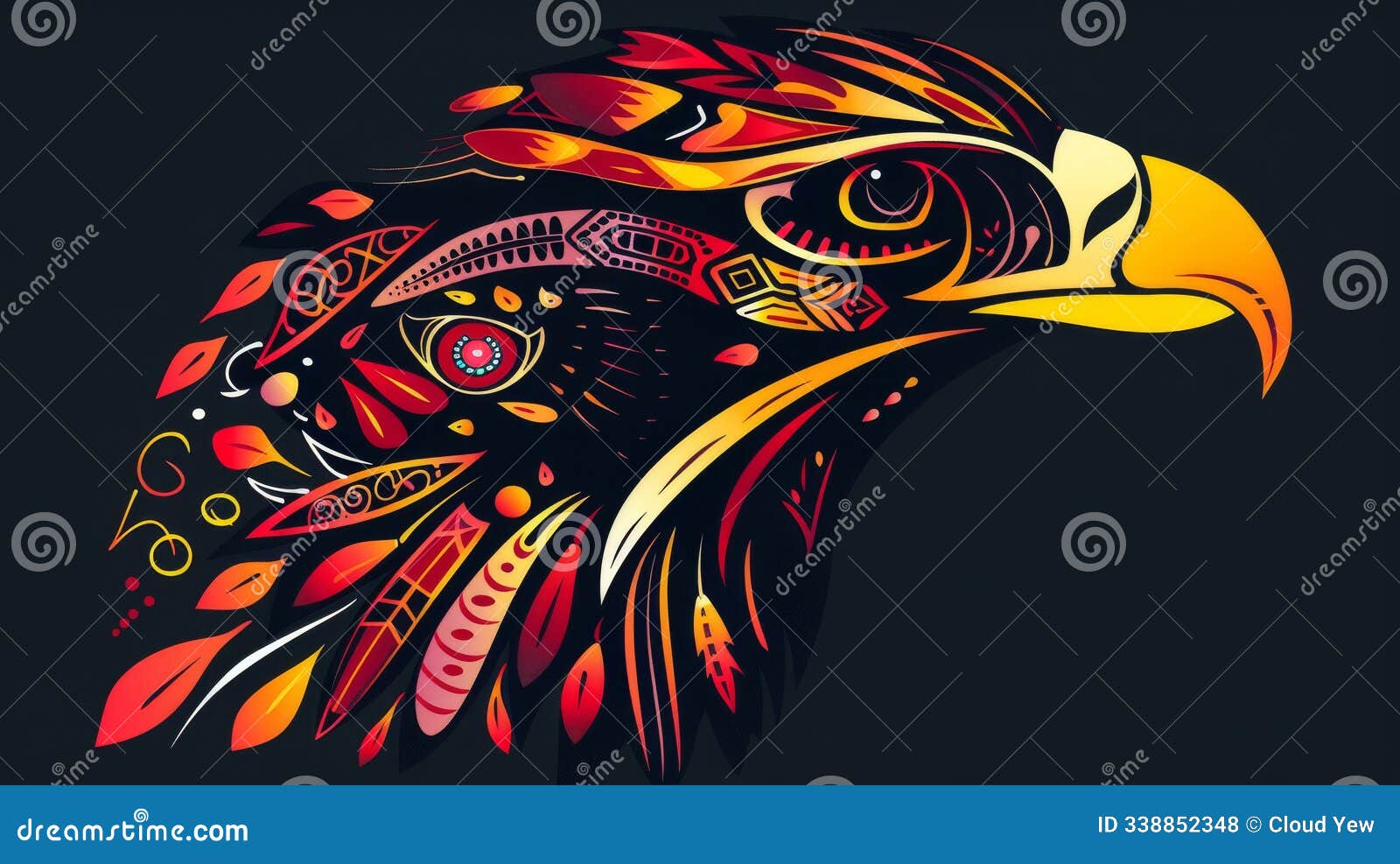 Silhouette of an Eagle Head with Vibrant Tribal Patterns. Stock ...