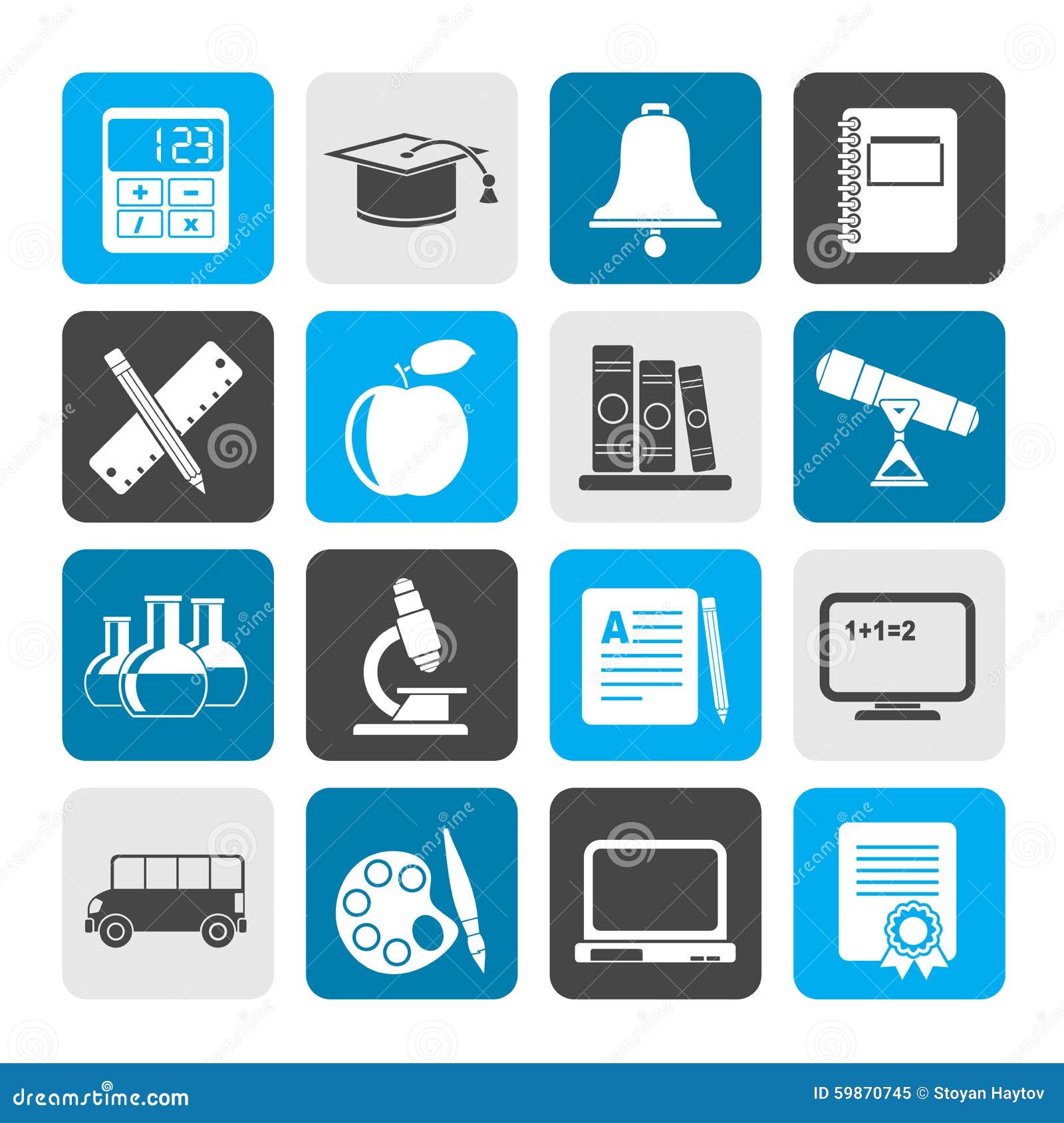 Silhouette Education and School Objects Icons Stock Vector ...