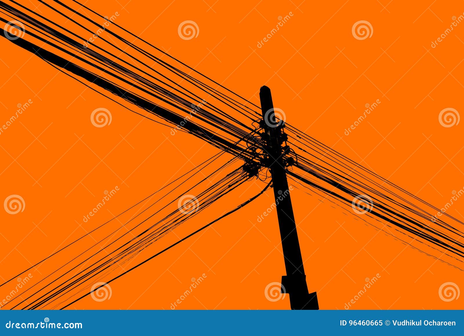 Silhouette of Electric Cable Hanging on the Pole Stock Image - Image of ...