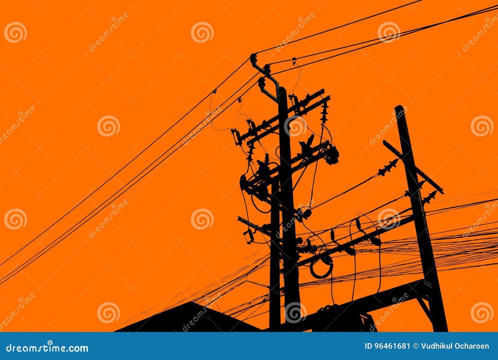 Silhouette of Electric Cable Hanging on the Pole Stock Image - Image of ...