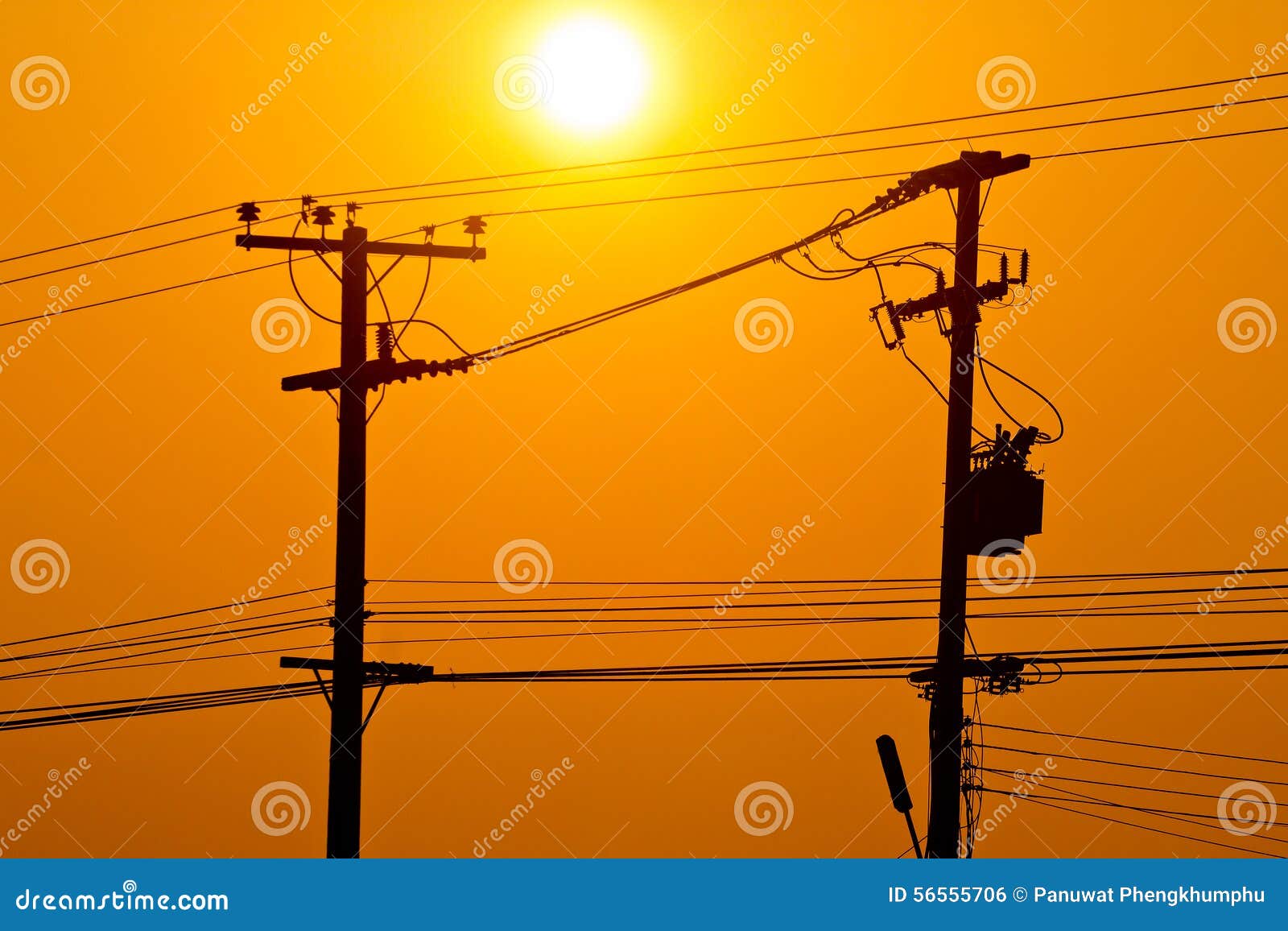 Silhouette of Electric Pole Power Lines and Wires in Sunset Stock Photo ...